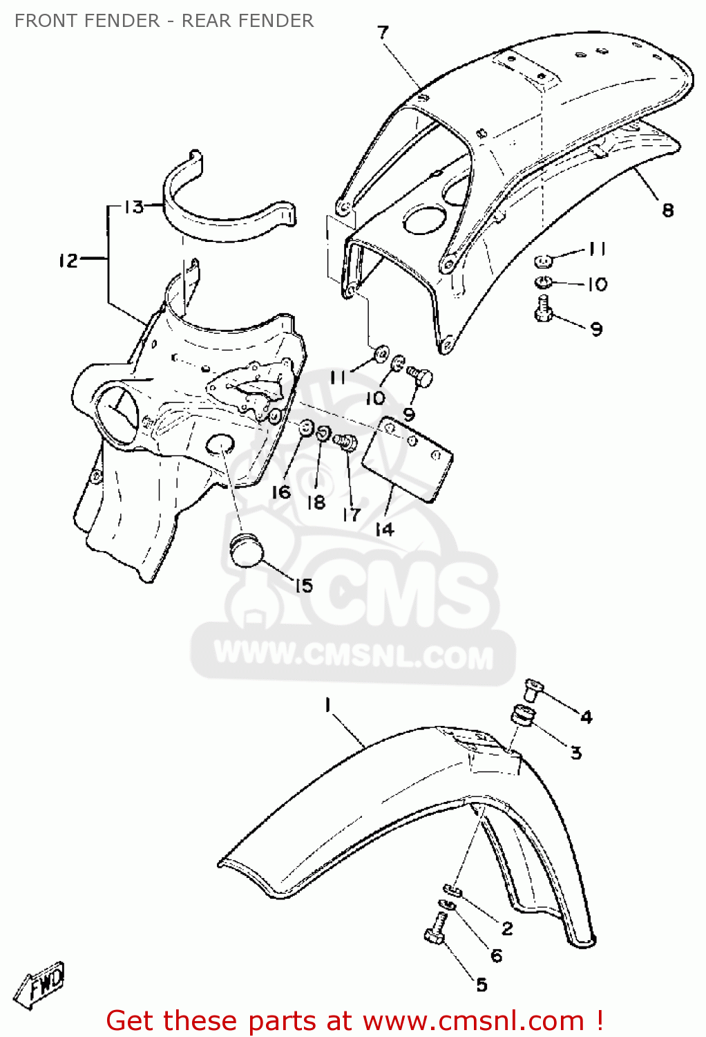 Yamaha DT125 1980 (A) USA FRONT FENDER - REAR FENDER - buy original FRONT FENDER - REAR FENDER ...