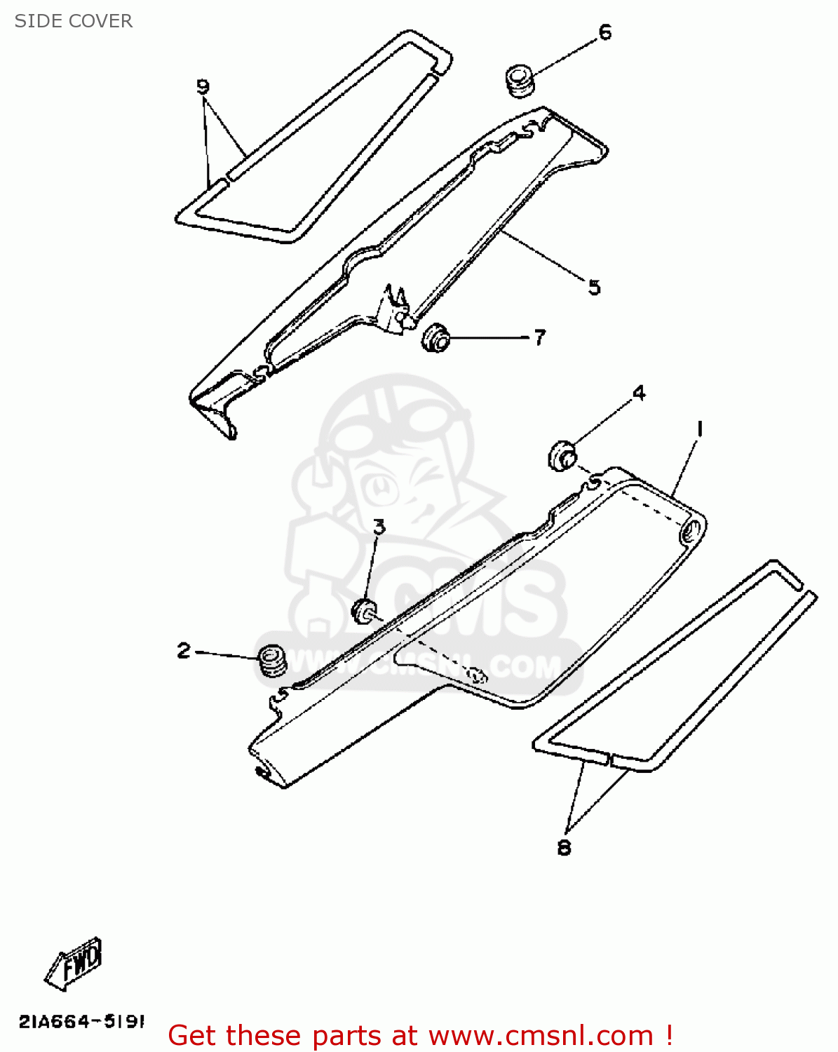 Yamaha DT50 DTL / C 1988 (J) USA SIDE COVER - buy original SIDE COVER ...