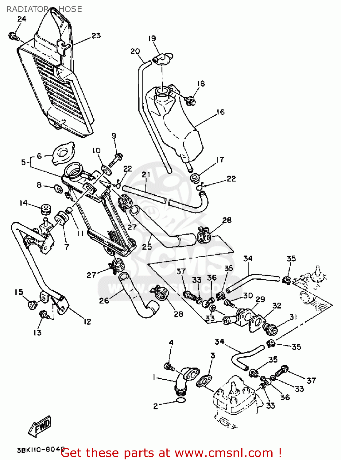Yamaha DT50 DTL / C 1989 (K) USA RADIATOR - HOSE - buy original ...
