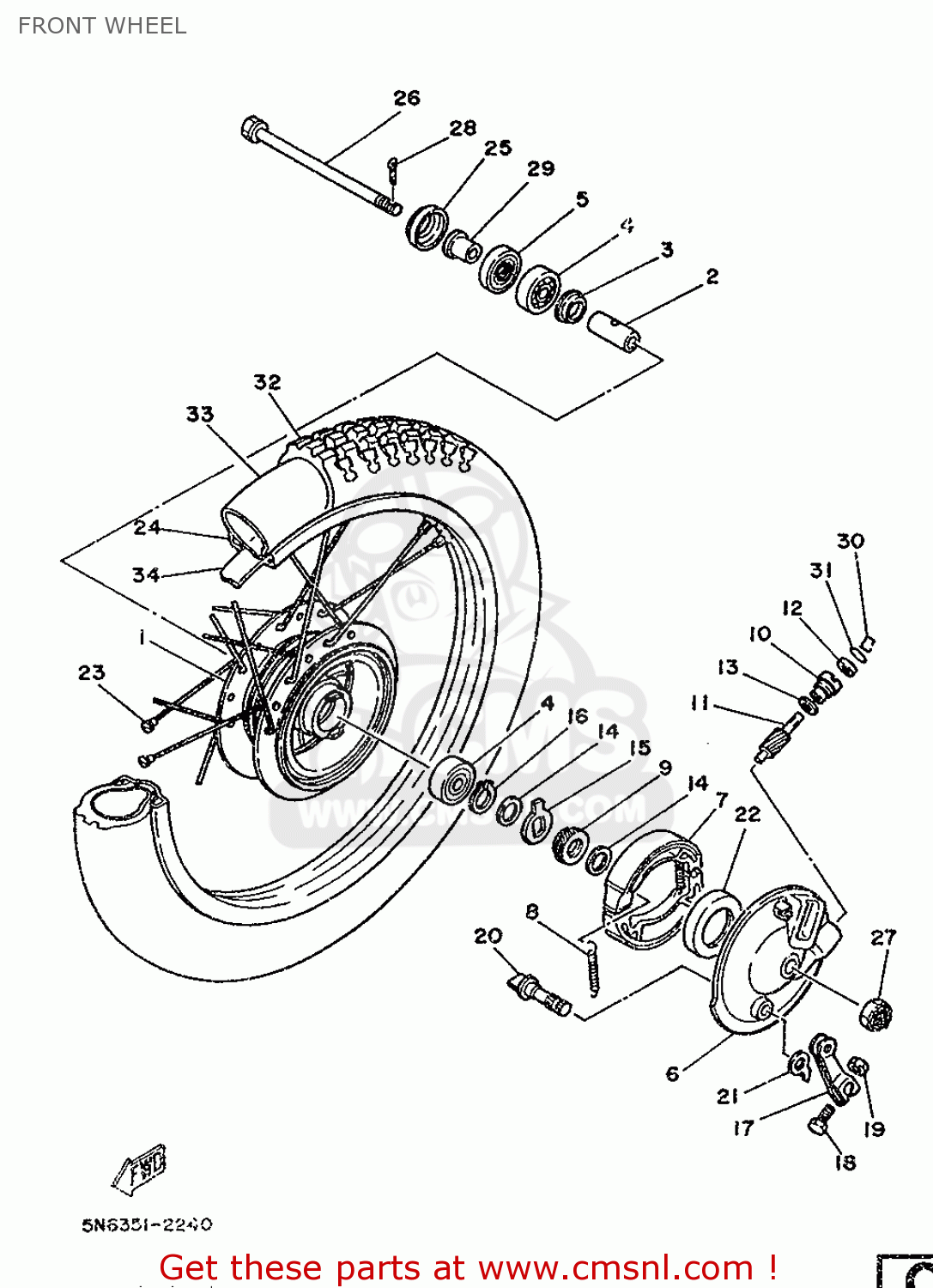 Yamaha DT50MX 1986 1RE FRANCE 261RE-351F1 FRONT WHEEL - buy original ...