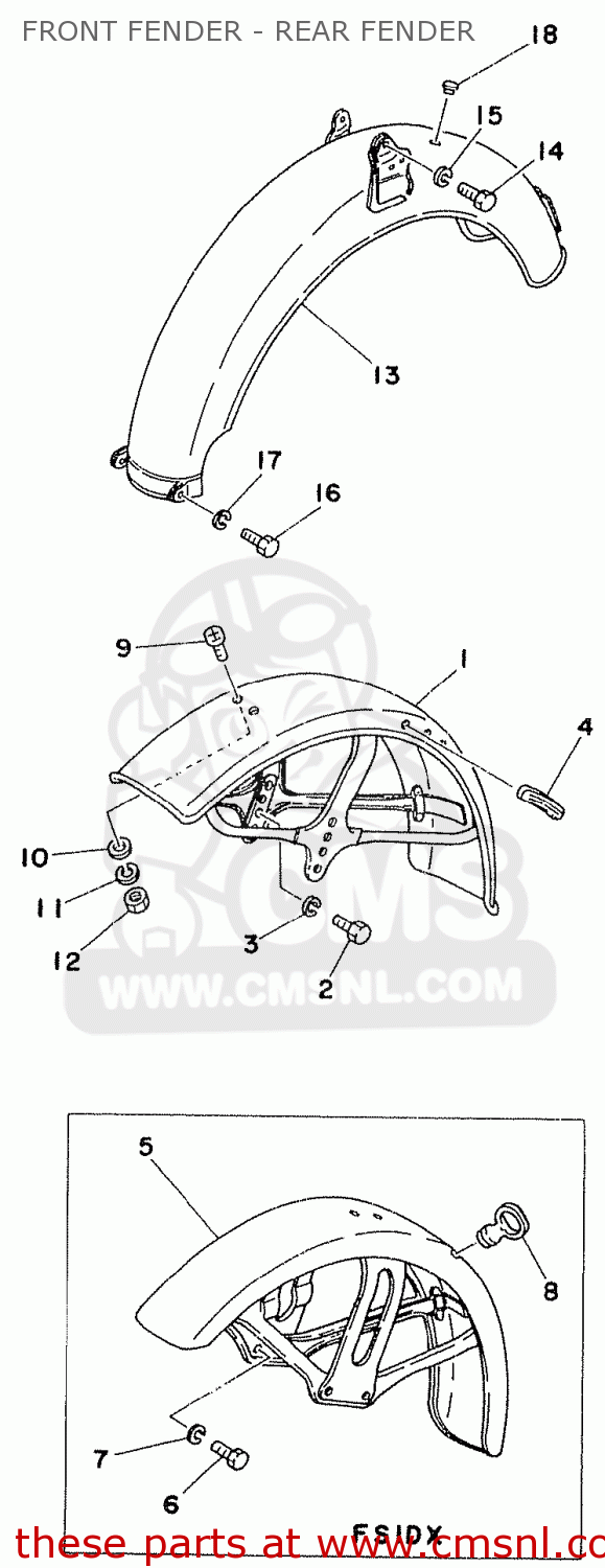 Yamaha FS1 1977 ENGLAND TYPE 394 HOLLAND TYPE 1J5 FRONT FENDER - REAR ...