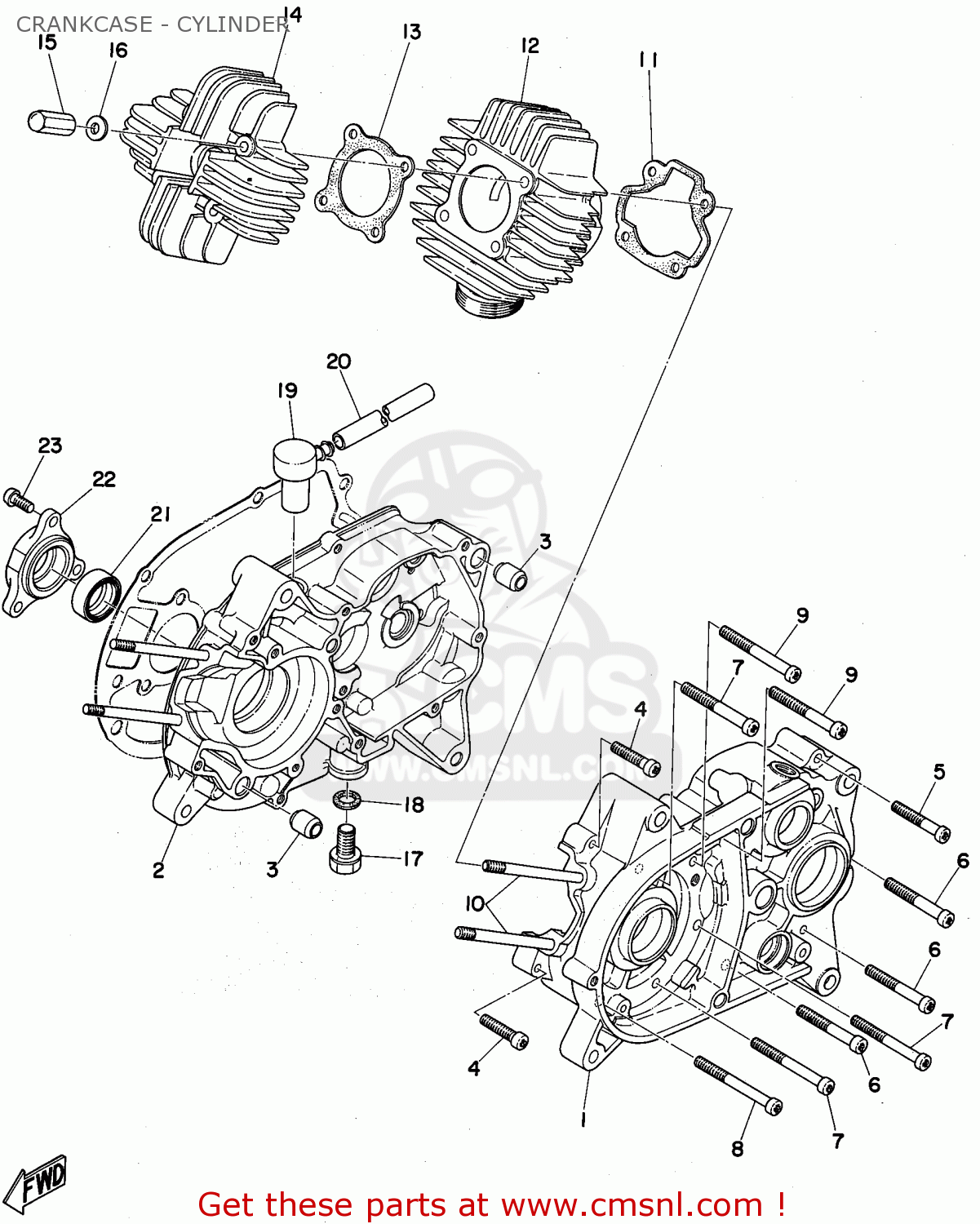 Yamaha FS1E 1974 ENGLAND TYPE 470 CRANKCASE - CYLINDER - buy original ...