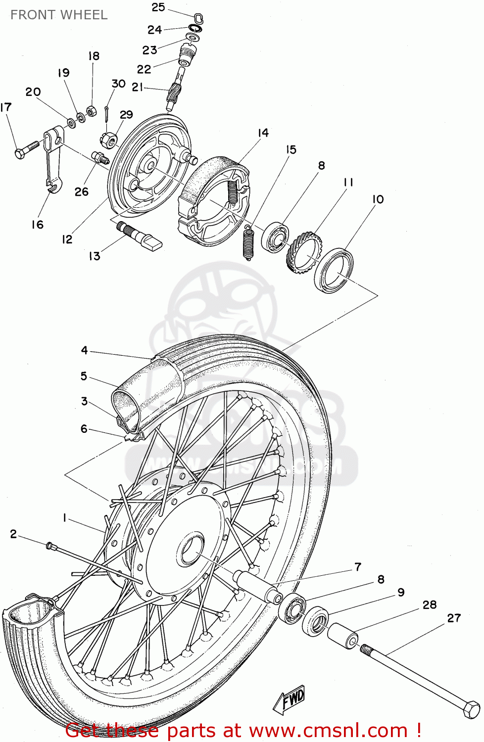 Yamaha FS1E 1974 ENGLAND TYPE 470 FRONT WHEEL - buy original FRONT ...