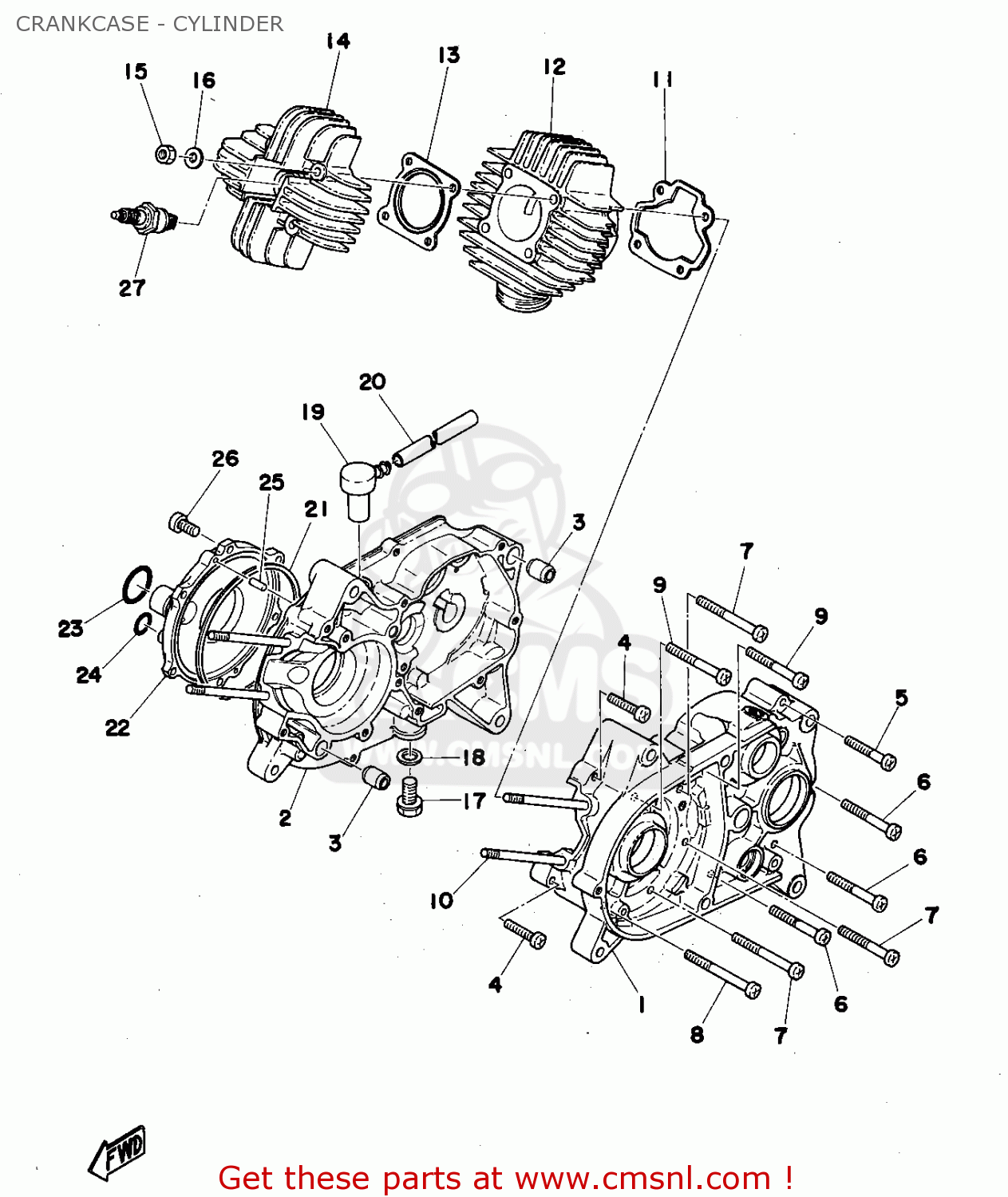 Yamaha FS1E 1975 ENGLAND TYPE 394 CRANKCASE - CYLINDER - buy original ...