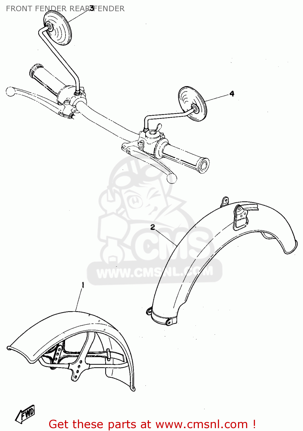 Yamaha FS1E 1975 REUNION TYPE 394 FRONT FENDER REAR FENDER - buy ...