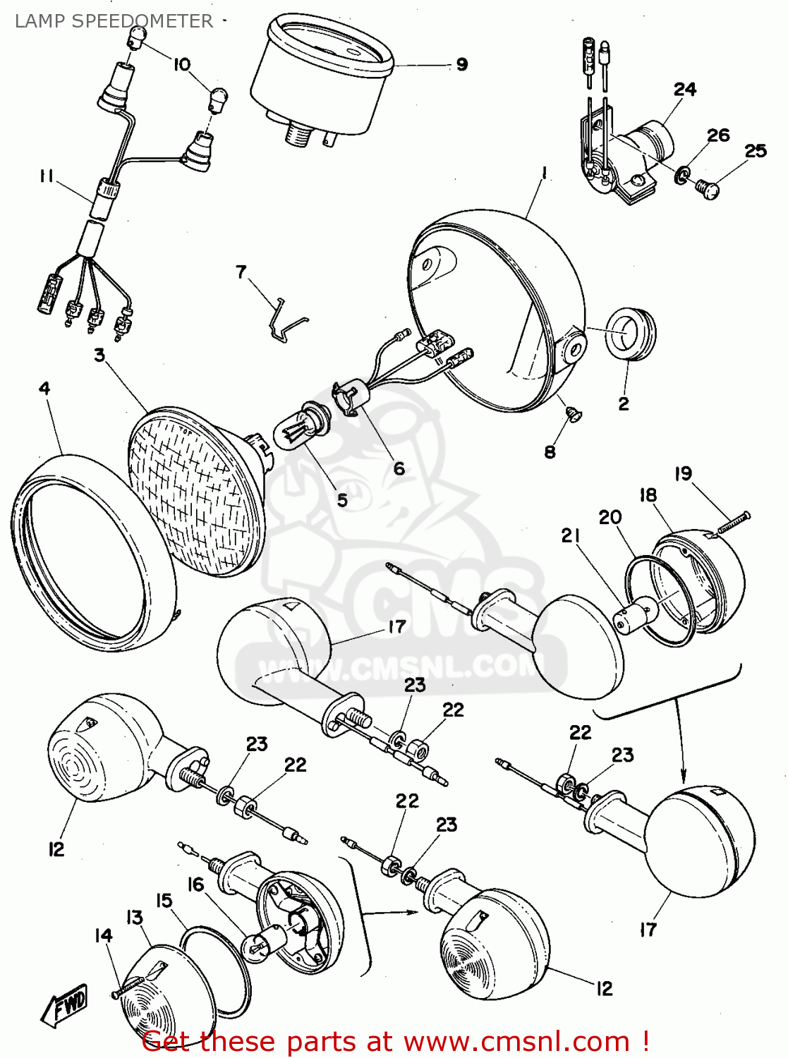 Yamaha FS1E 1975 REUNION TYPE 394 LAMP SPEEDOMETER - buy original LAMP ...