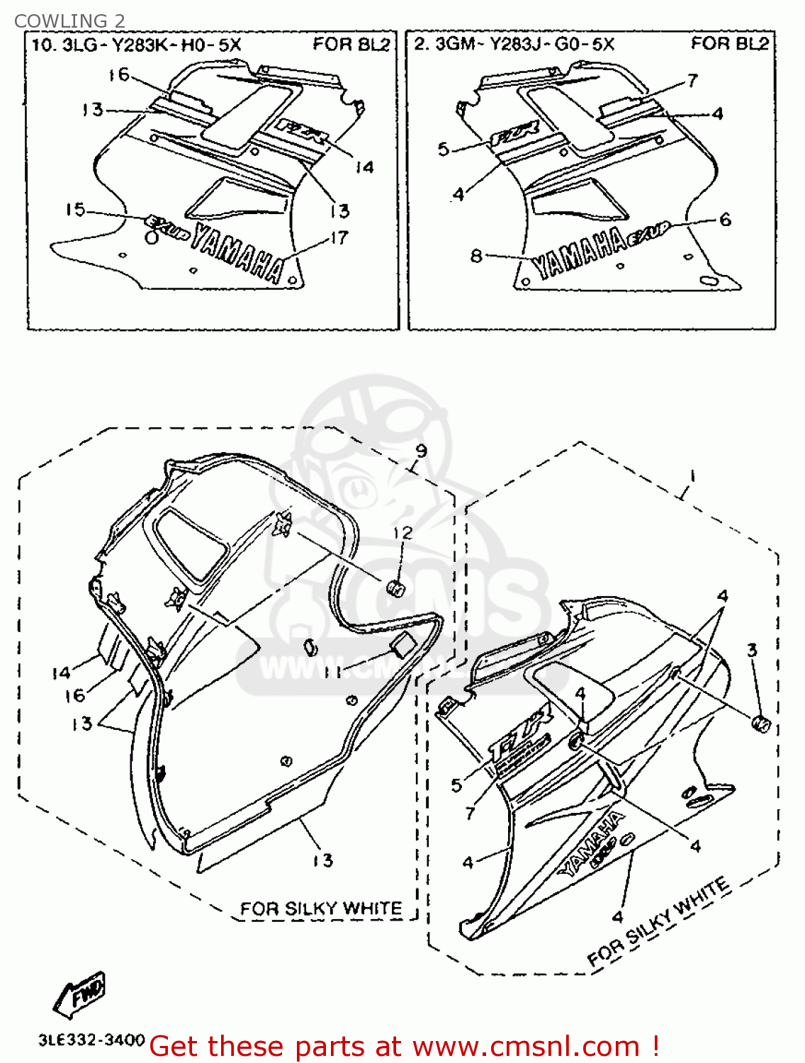 Yamaha FZR1000 1993 3LE5 EUROPE 233GM-300E1 COWLING 2 - buy original ...