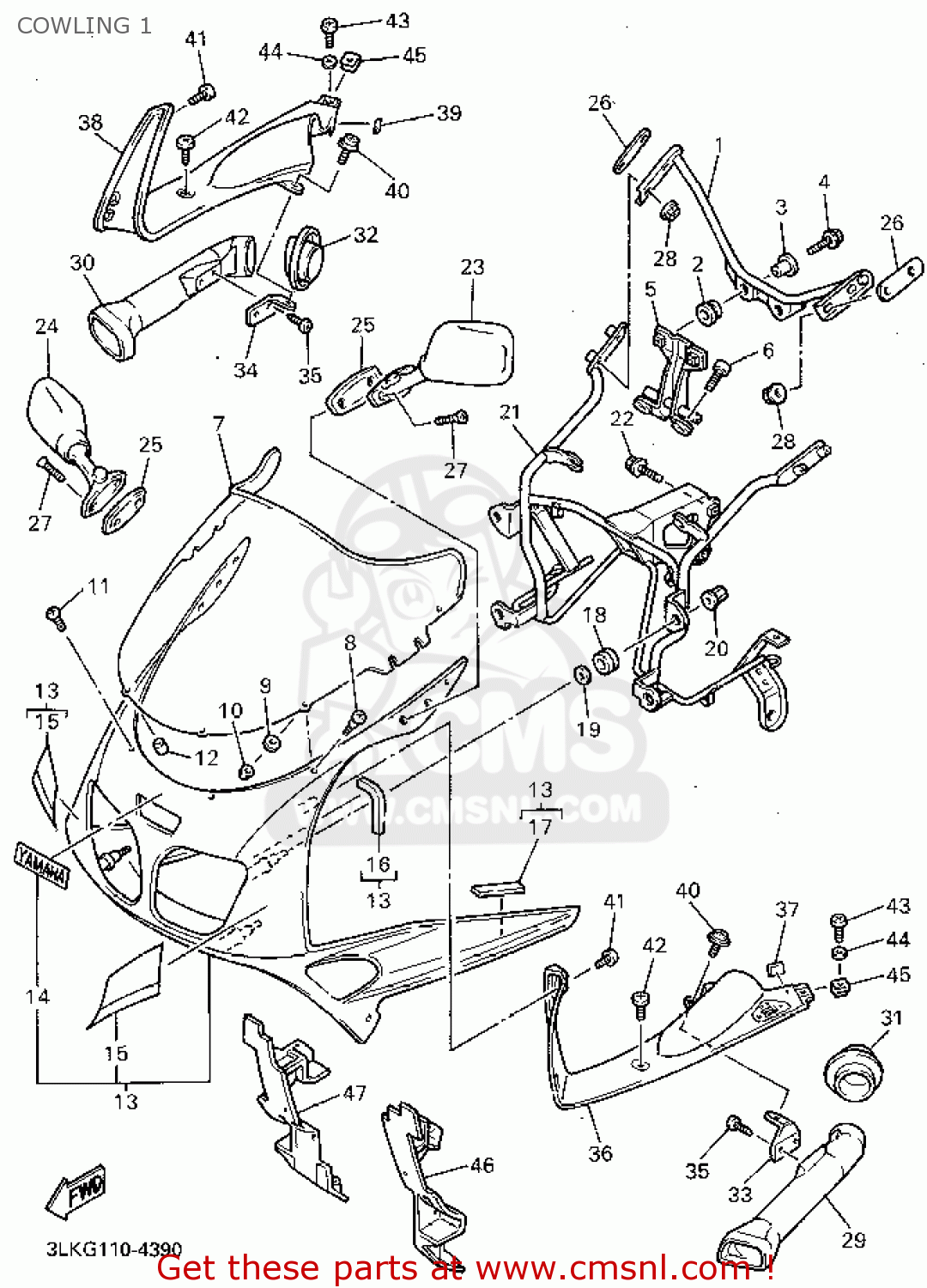 Yamaha FZR1000 1994 (R) USA COWLING 1 - buy original COWLING 1 spares ...