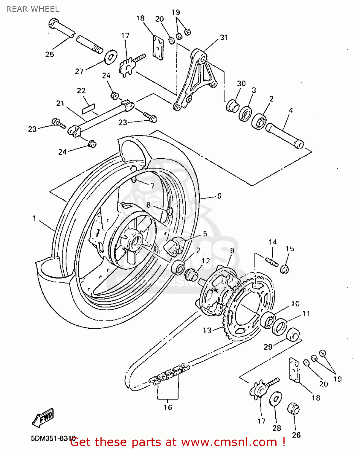 Yamaha FZS600 1999 5DM4 ENGLAND 295DM-300E2 REAR WHEEL - buy original ...
