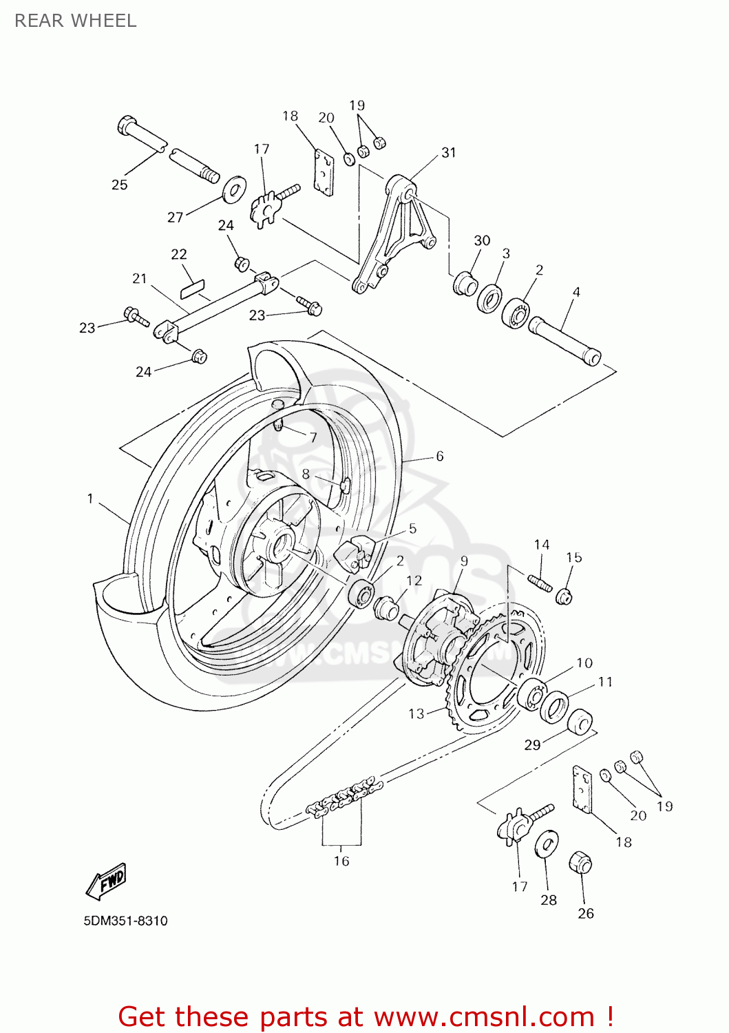 Yamaha FZS600 2003 5RT4 ENGLAND 1B5RT-300E1 REAR WHEEL - buy original ...
