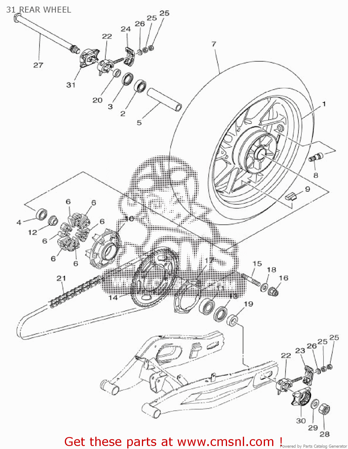 Yamaha MT07 2014 1WS6 EUROPE 1N1WS-300EB 31 REAR WHEEL - buy original ...