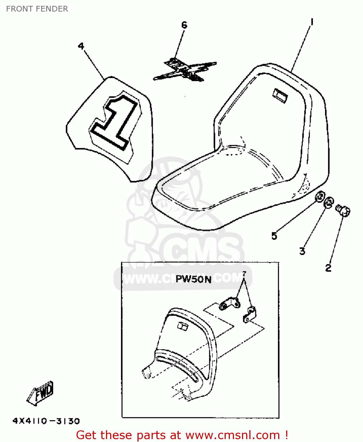 Yamaha PW50 1983 (D) USA FRONT FENDER - buy original FRONT FENDER ...