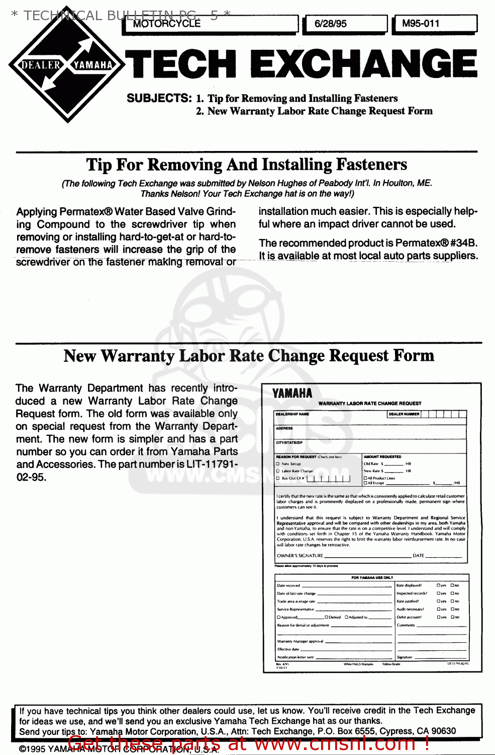 Yamaha PW80 1996 (T) USA * TECHNICAL BULLETIN PG. 5 * - buy original * TECHNICAL BULLETIN PG. 5 ...