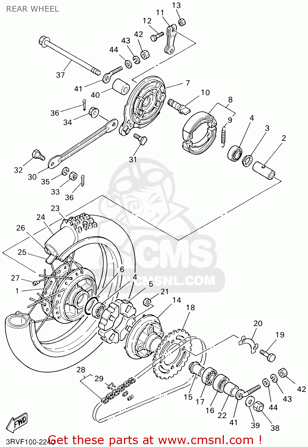 Yamaha PW80 2002 (2) USA REAR WHEEL - buy original REAR WHEEL spares online