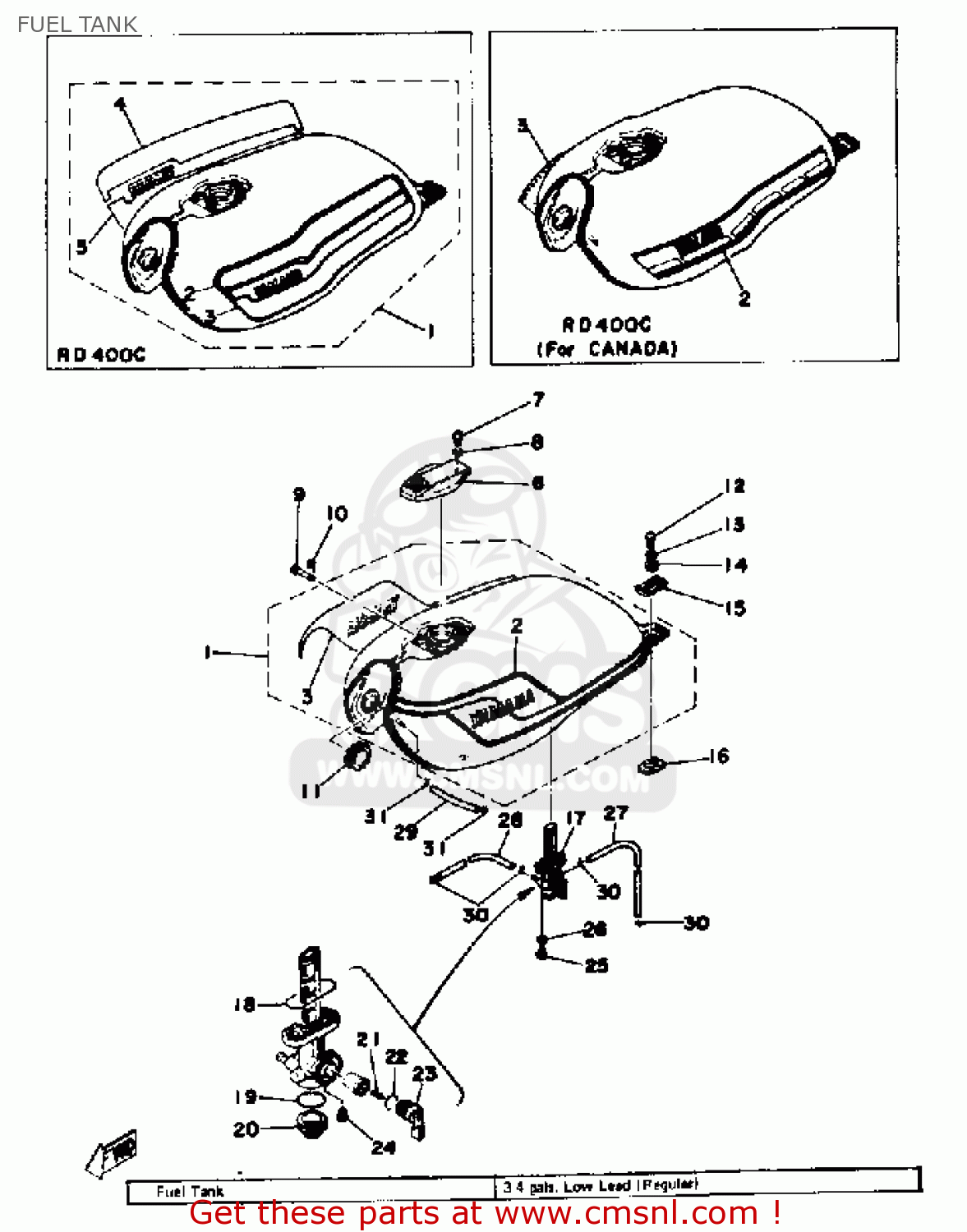 Yamaha RD400 1977 USA FUEL TANK - buy original FUEL TANK spares online