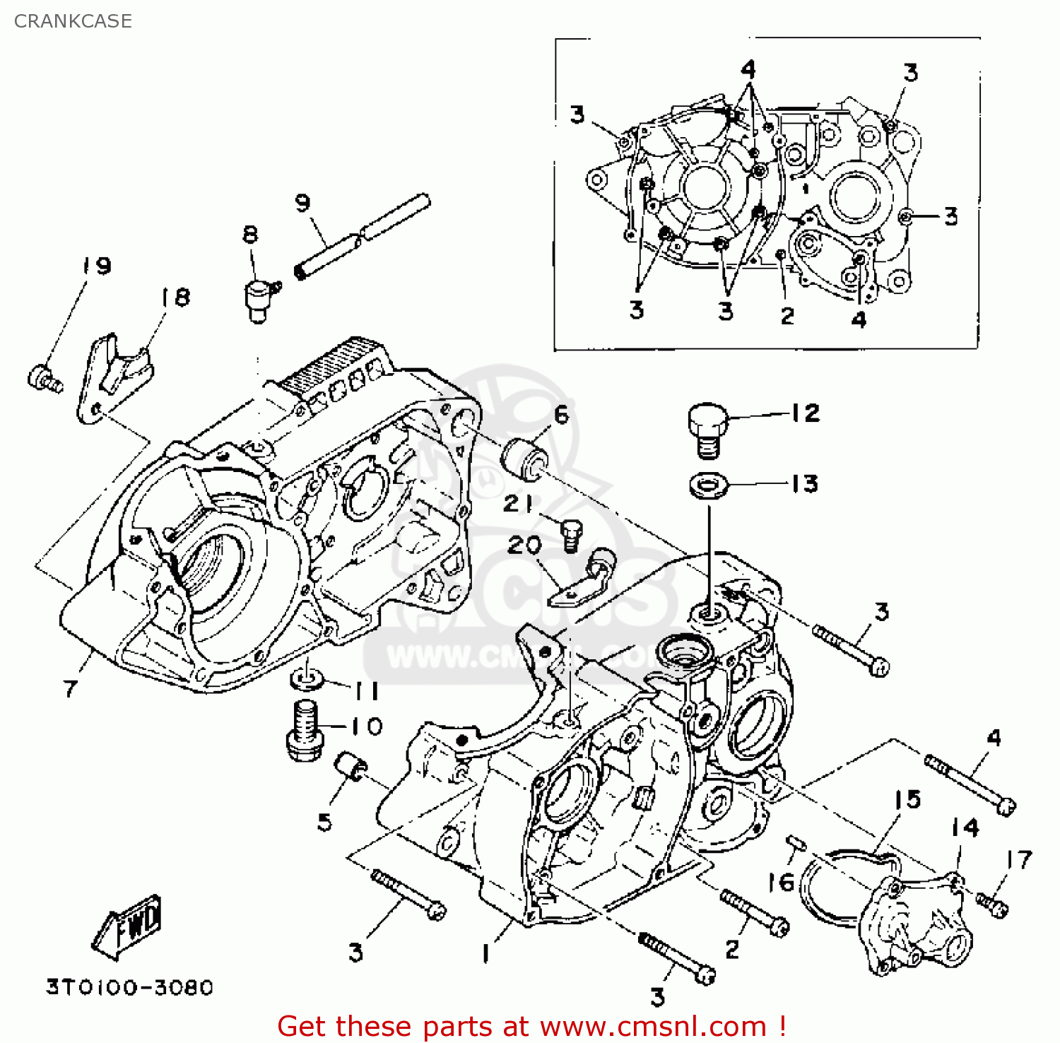 Yamaha RT100 1993 (P) USA CRANKCASE - buy original CRANKCASE spares online
