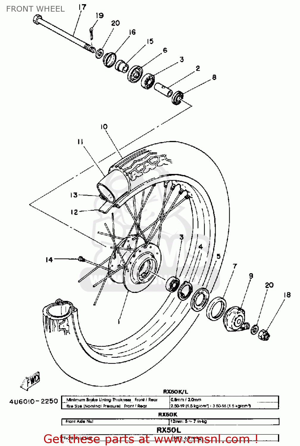 Yamaha RX50 50SPECIAL 1983 (D) USA FRONT WHEEL - buy original FRONT ...
