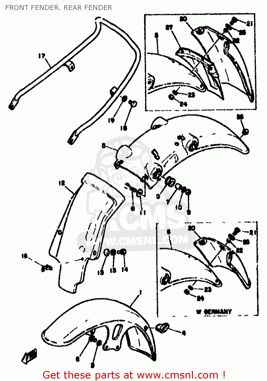Yamaha SR500 1978 2J4 EUROPE 2J428-198E5 FRONT FENDER. REAR FENDER - buy original FRONT FENDER ...
