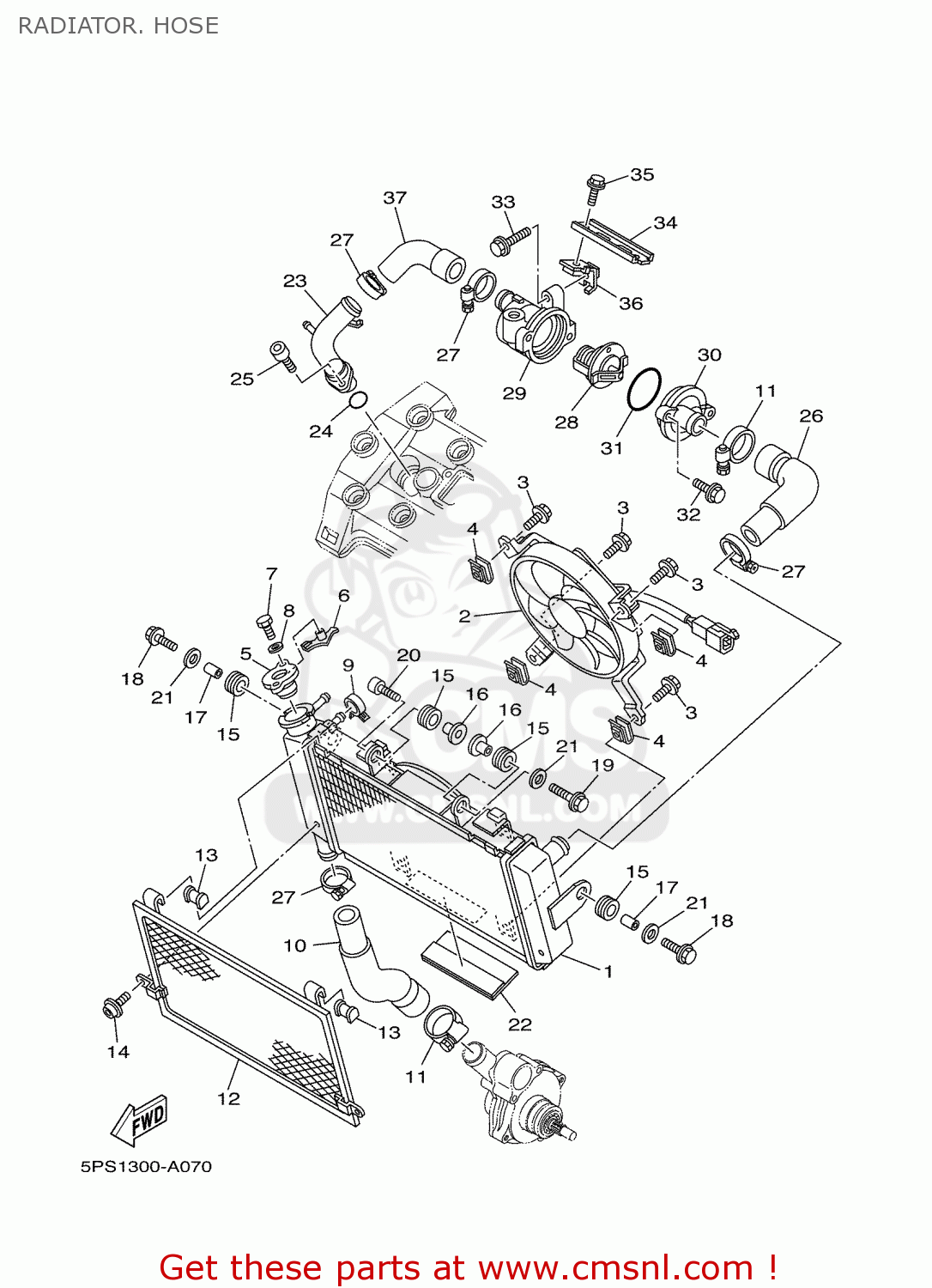 Yamaha TDM900 2002 5PS1 1A5PS-300E2 RADIATOR. HOSE - buy original ...