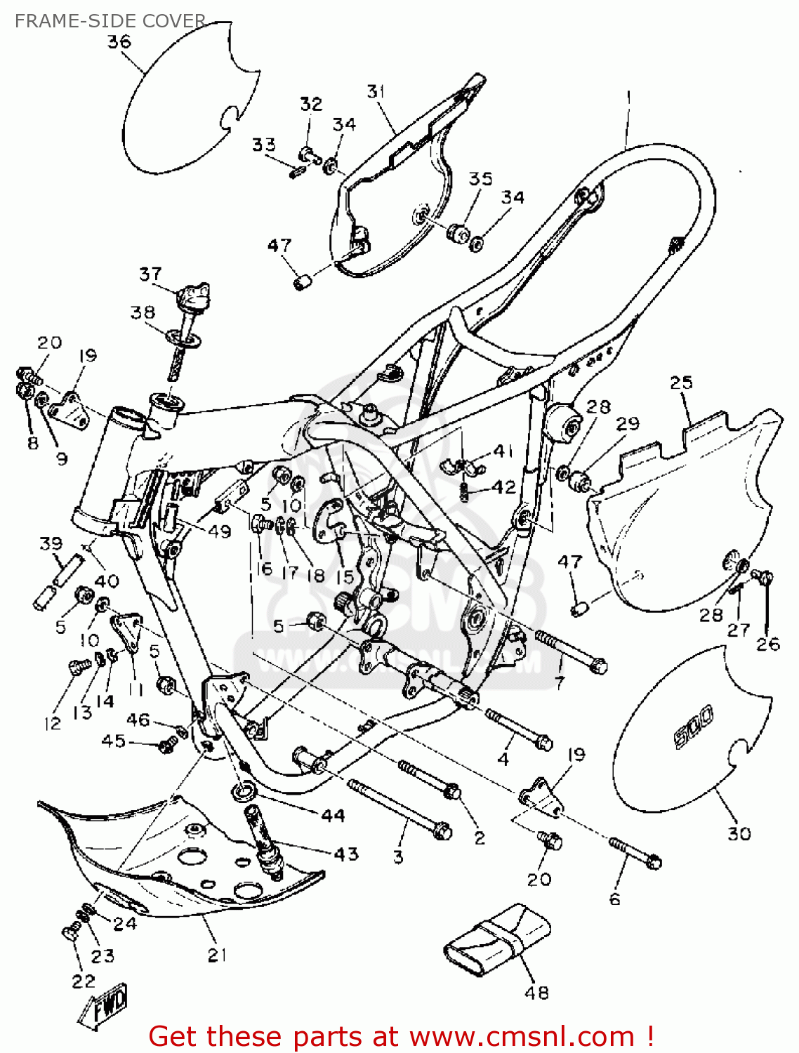 Yamaha TT500 OFFROAD 1981 (B) USA FRAME-SIDE COVER - buy original FRAME ...