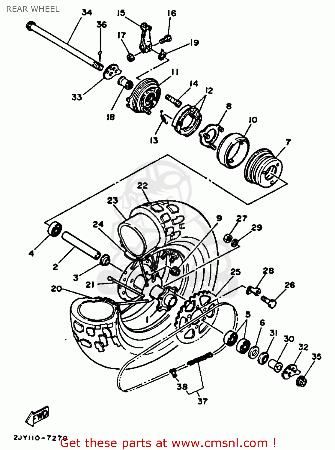 Yamaha TW200 TRAILWAY GR/B 1990 (L) USA REAR WHEEL - buy original REAR ...