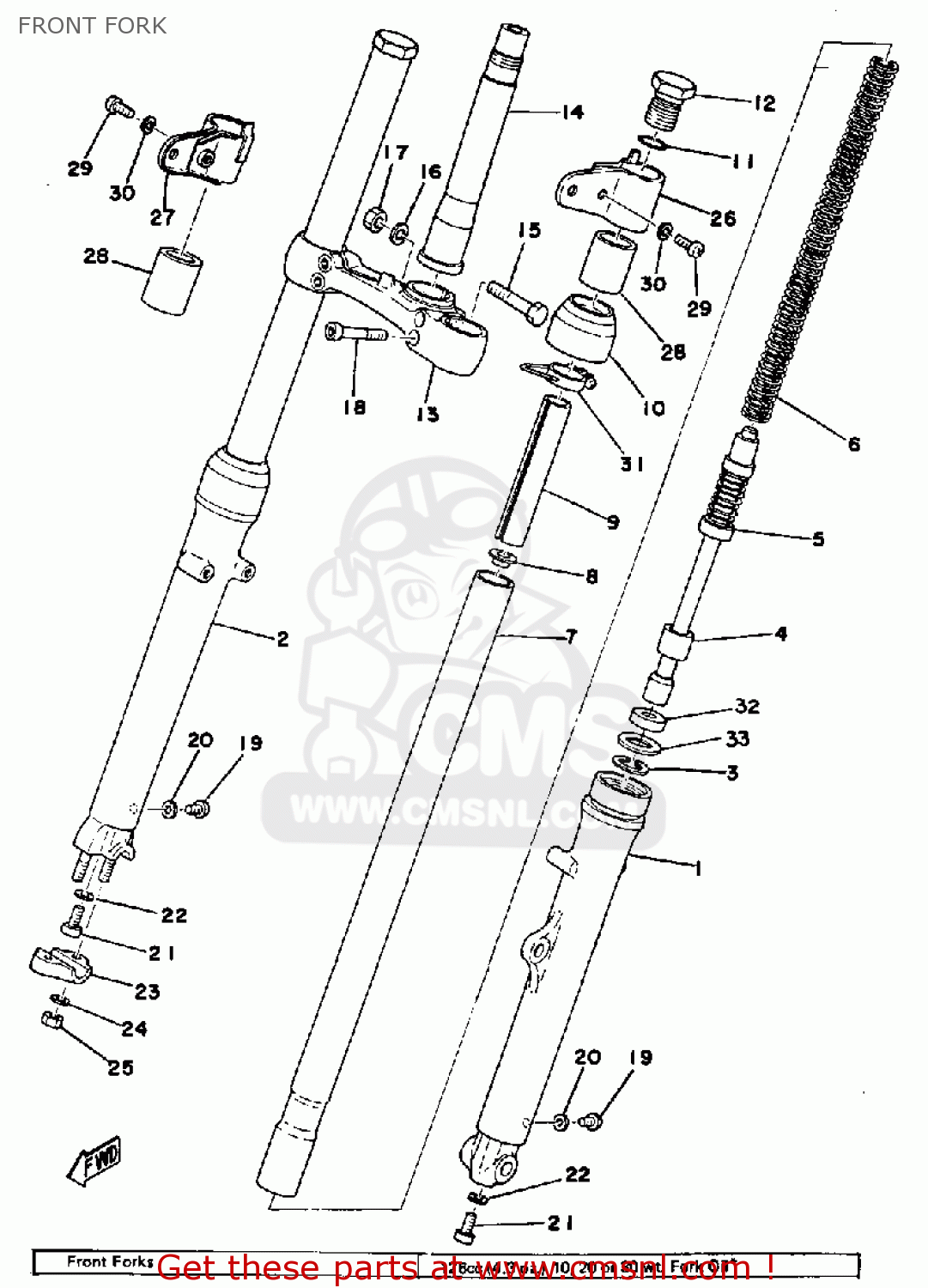Yamaha TY175 1975 USA FRONT FORK - buy original FRONT FORK spares online