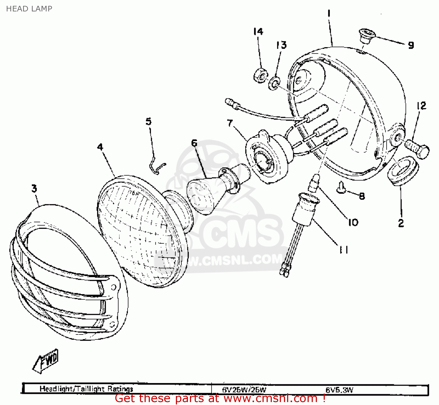 Yamaha TY175 1975 USA HEAD LAMP - buy original HEAD LAMP spares online