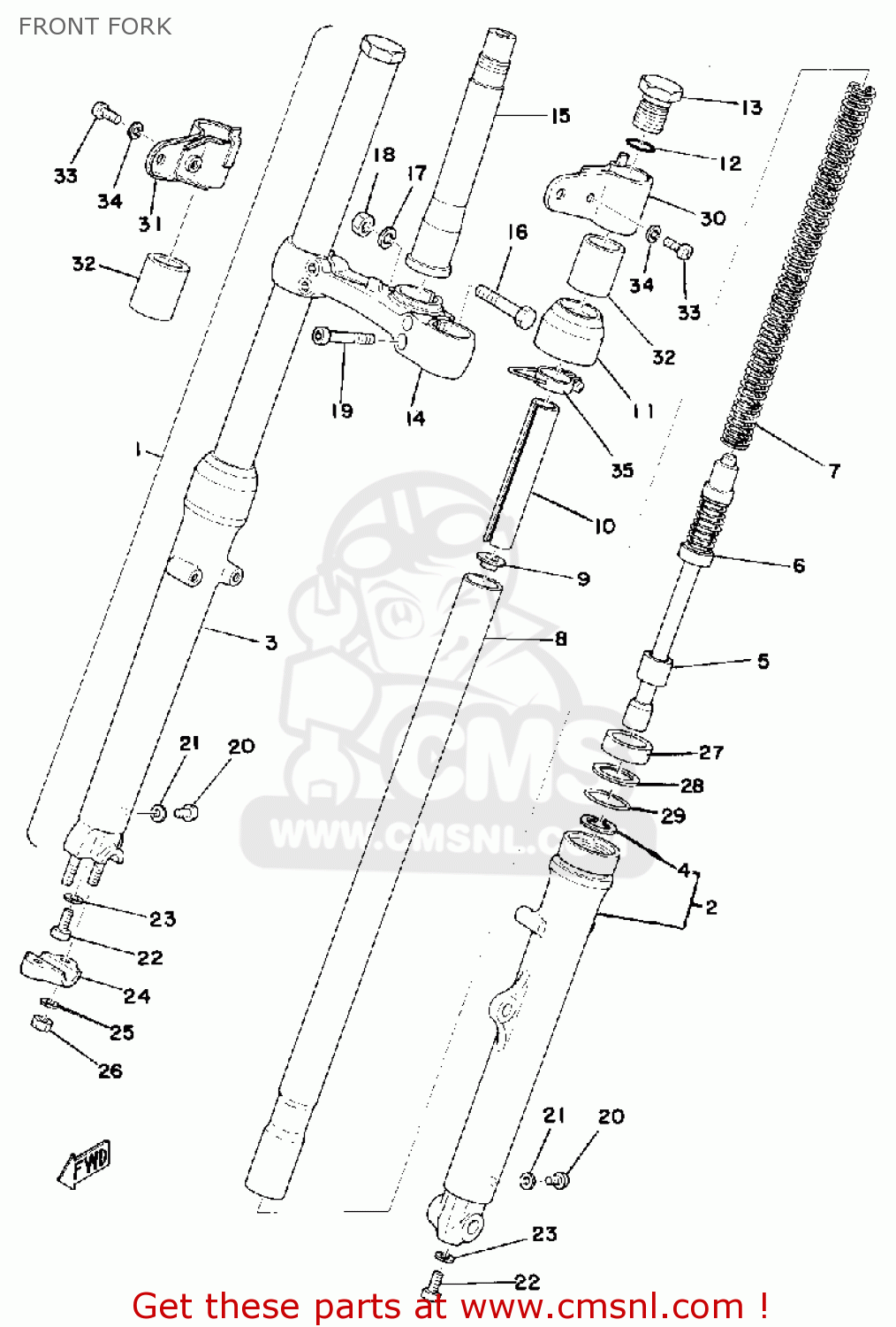 Yamaha TY175 1976 USA FRONT FORK - buy original FRONT FORK spares online