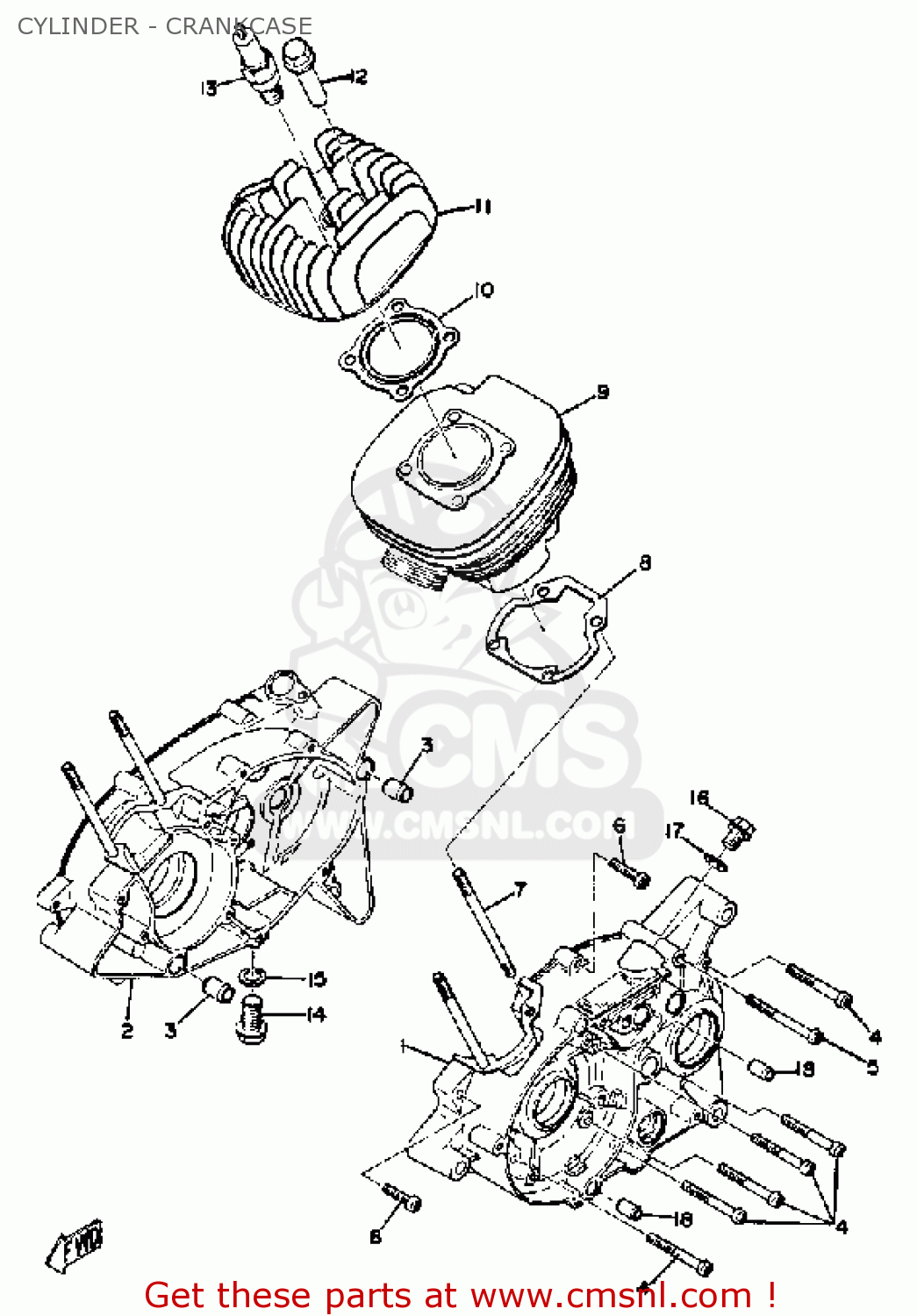 Yamaha TY80 1974 USA CYLINDER - CRANKCASE - buy original CYLINDER ...