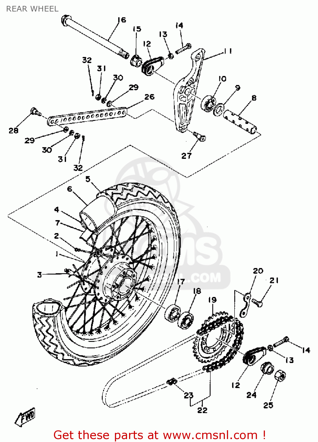 Yamaha TZ250 1977 USA REAR WHEEL - buy original REAR WHEEL spares online