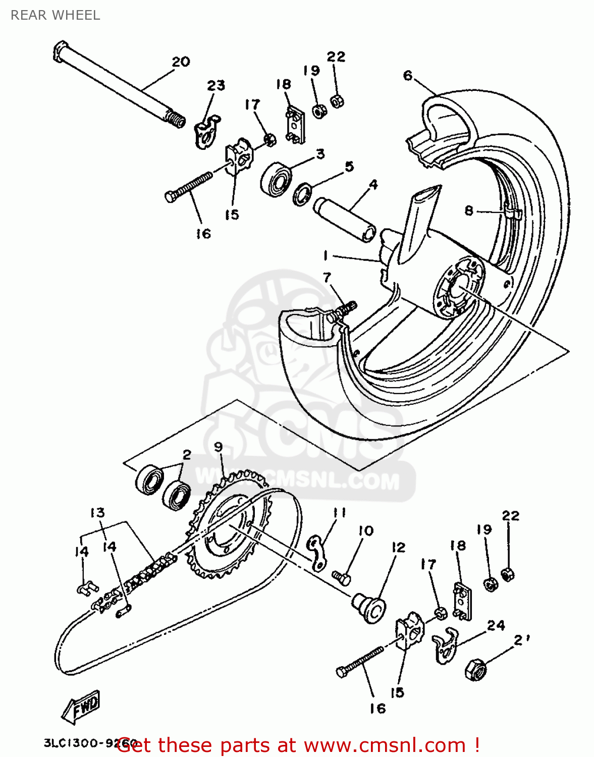 Yamaha TZ250 1990 3TC1 EUROPE 203TC-300E1 REAR WHEEL - buy original ...