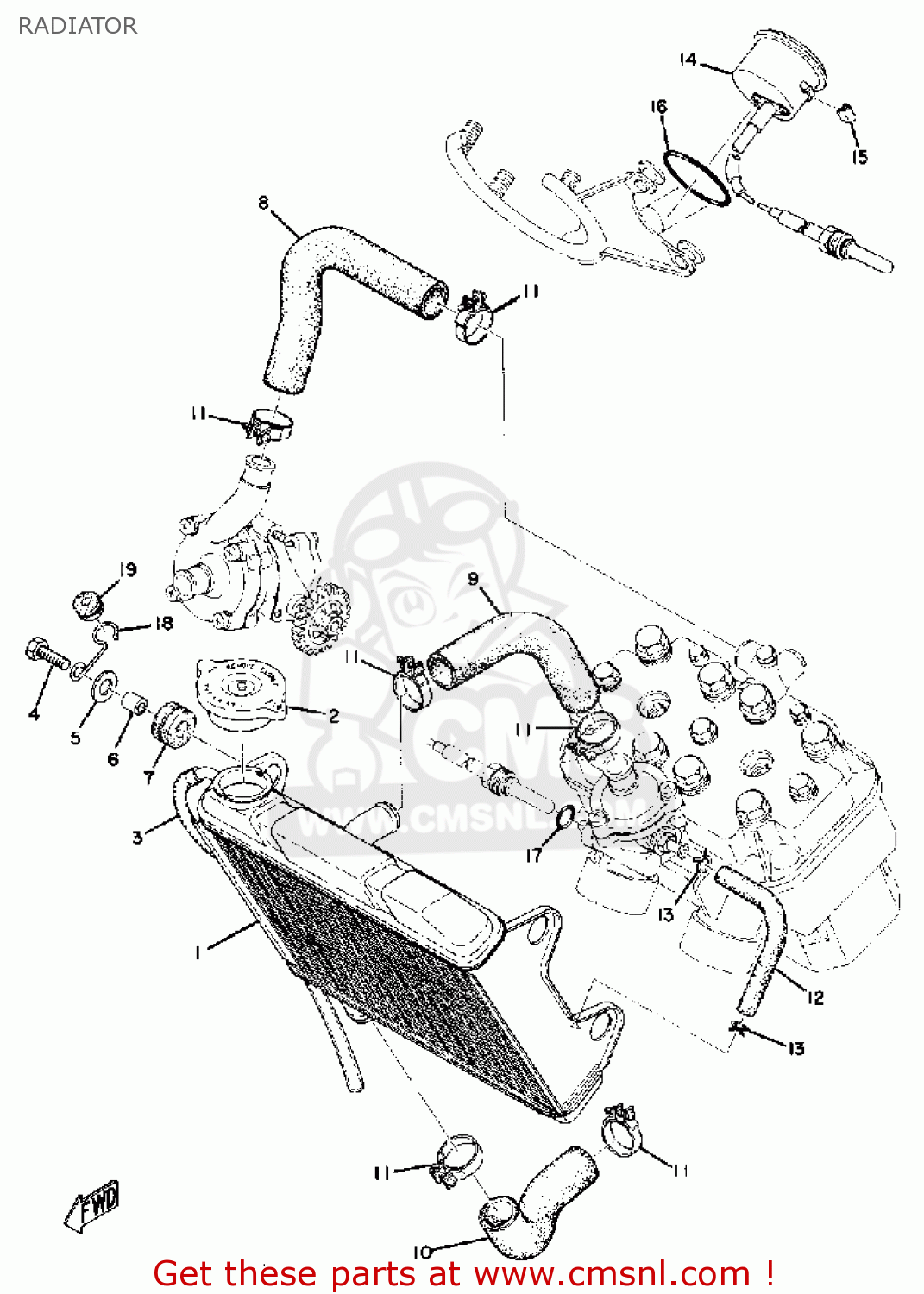 Yamaha TZ350 1972 1973 1974 USA RADIATOR - buy original RADIATOR spares ...