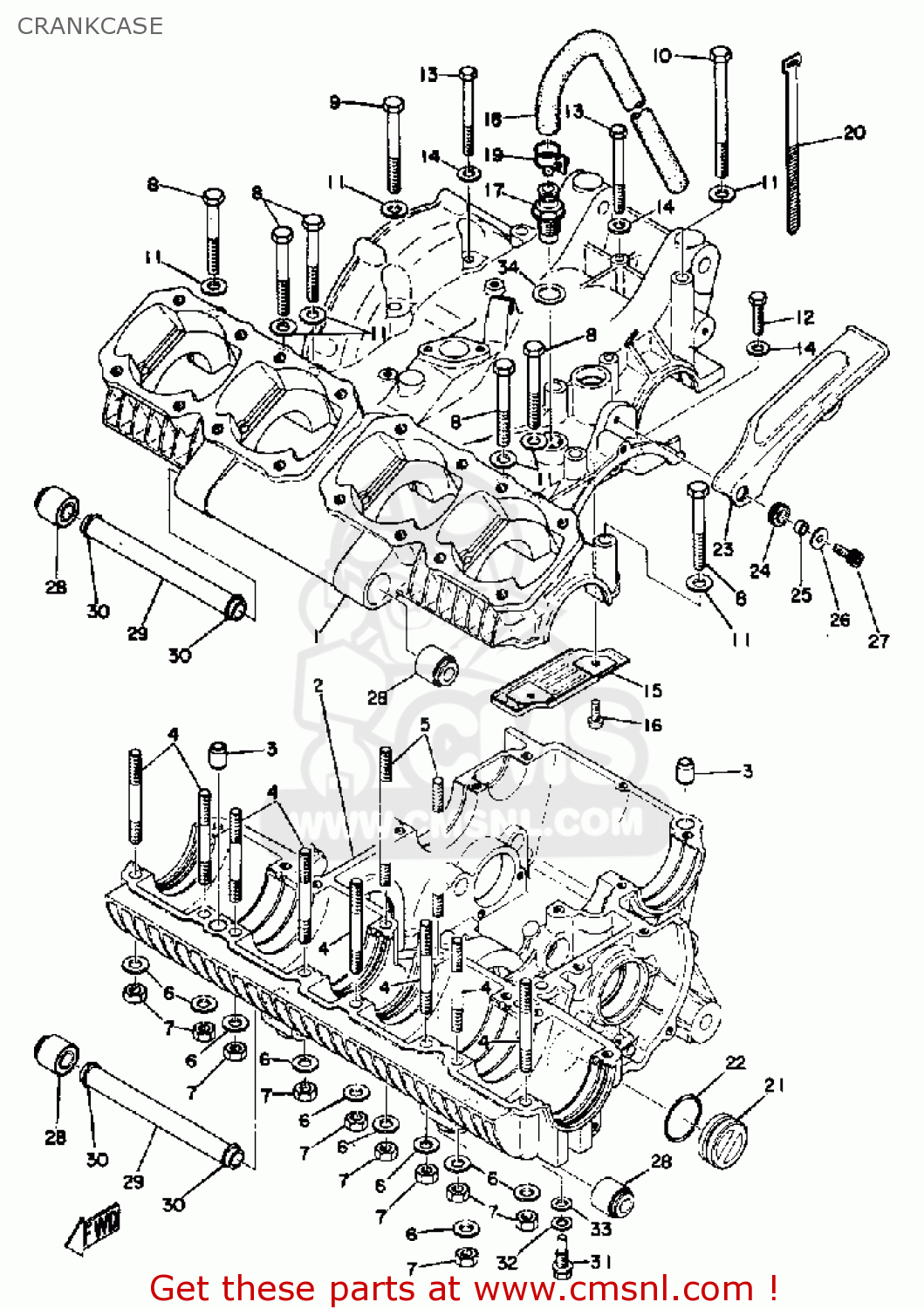 Yamaha TZ750 1974 USA CRANKCASE - buy original CRANKCASE spares online