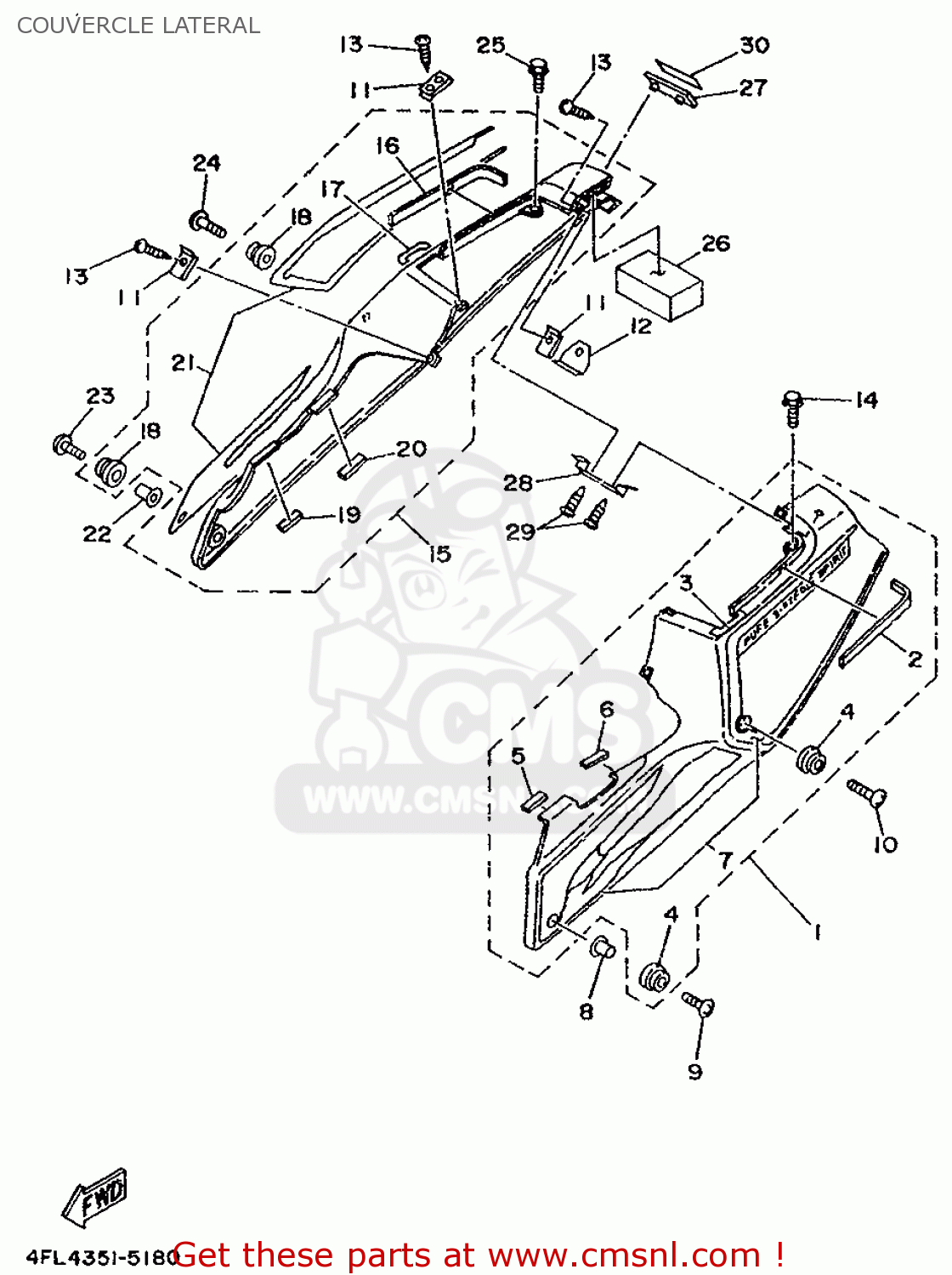 Yamaha TZR125 1995 4FL4 FRANCE 254FL-351F1 COUVERCLE LATERAL - buy ...