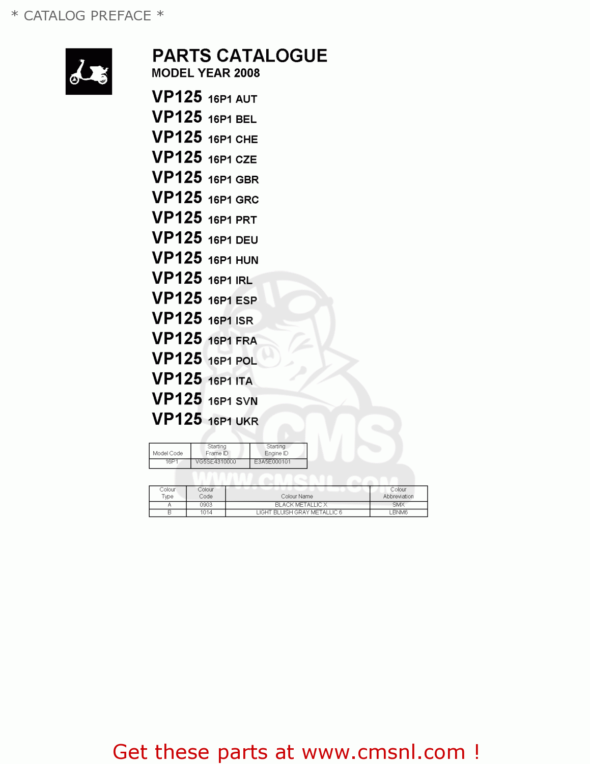 Yamaha VP125 2008 16P1 POLAND 1G16P-300E1 * CATALOG PREFACE * - buy ...