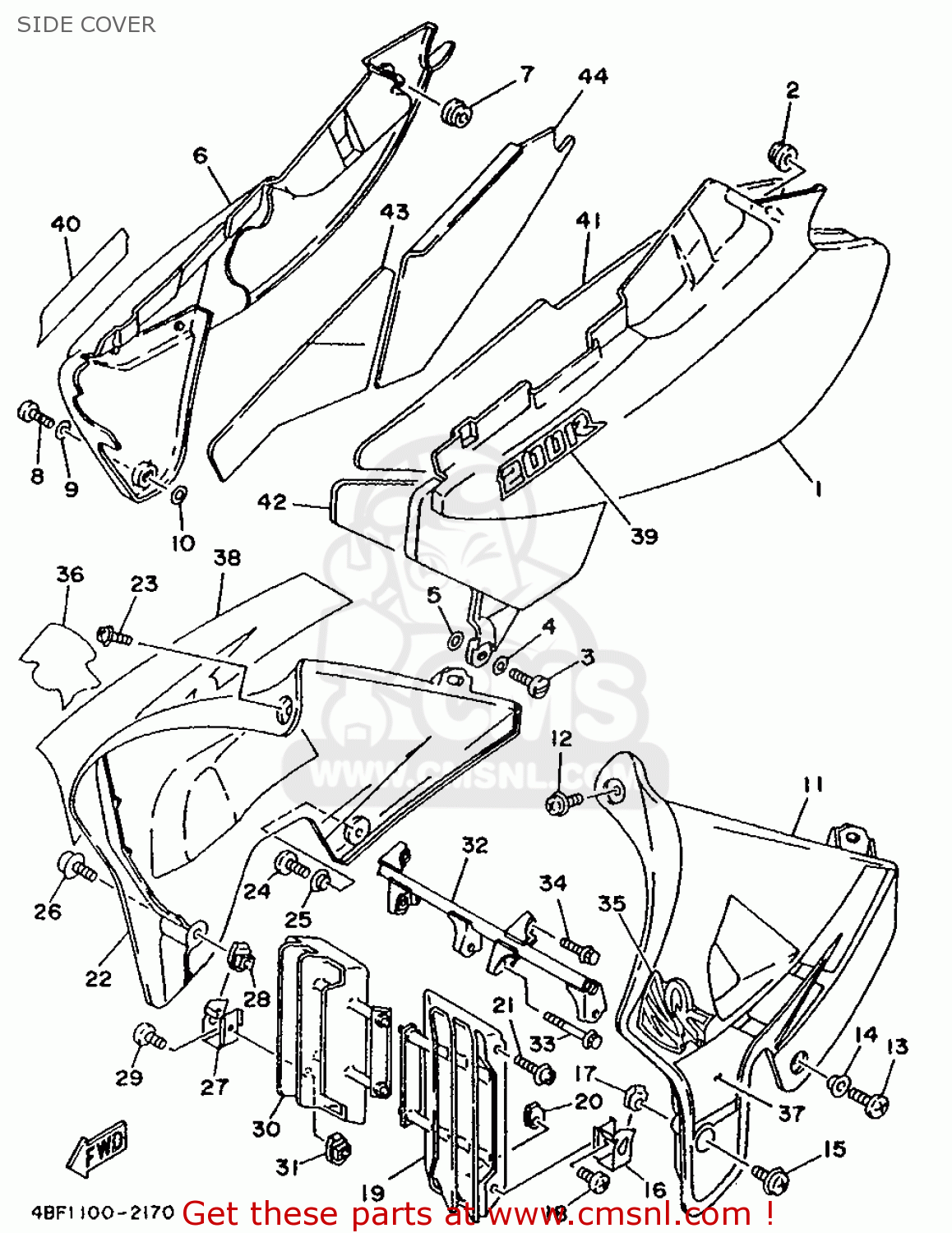 Yamaha WR200RD/WR200 1992 4BF1 NORTH AMERICA 224BF-100E1 SIDE COVER ...