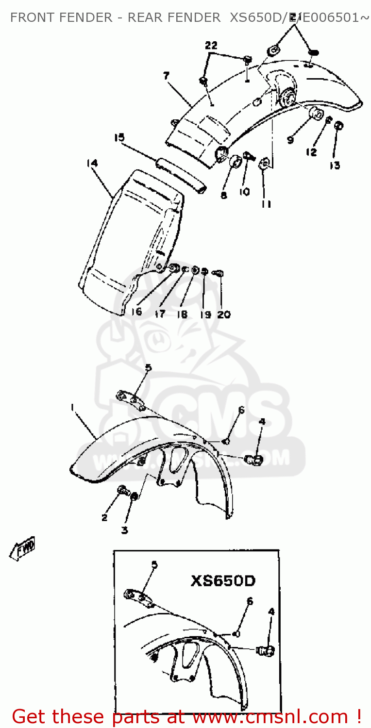 Yamaha XS650 1977 USA FRONT FENDER - REAR FENDER XS650D/E/E006501 ...