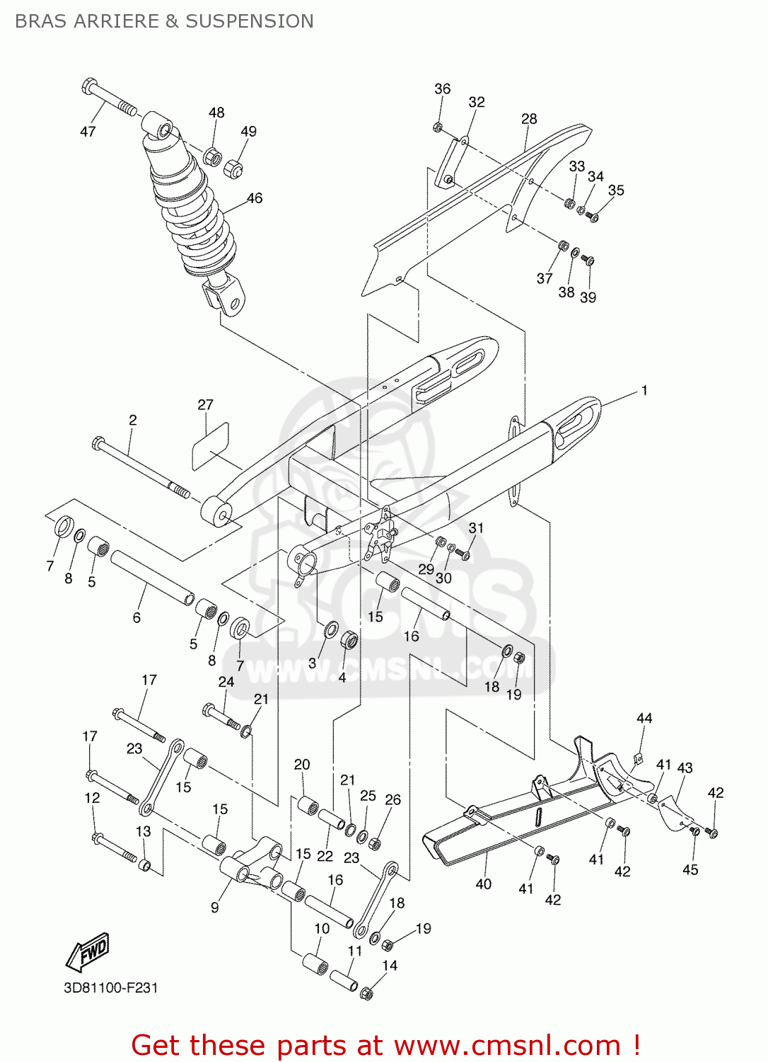 Yamaha XVS1300A 2007 11C1 EUROPE 1F11C-351F1 BRAS ARRIERE & SUSPENSION ...