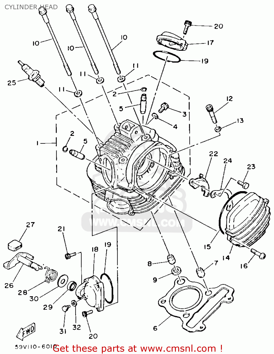 Yamaha YFM225U 1988 ALL COUNTRIES CYLINDER HEAD - buy original CYLINDER ...