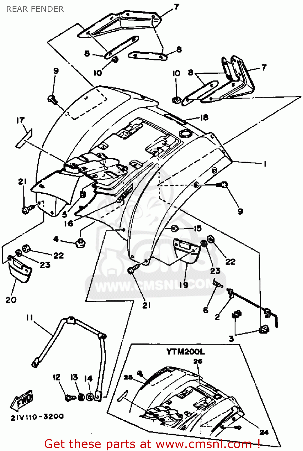 Yamaha YTM200L TRI-MOTO 1984 REAR FENDER - buy original REAR FENDER ...
