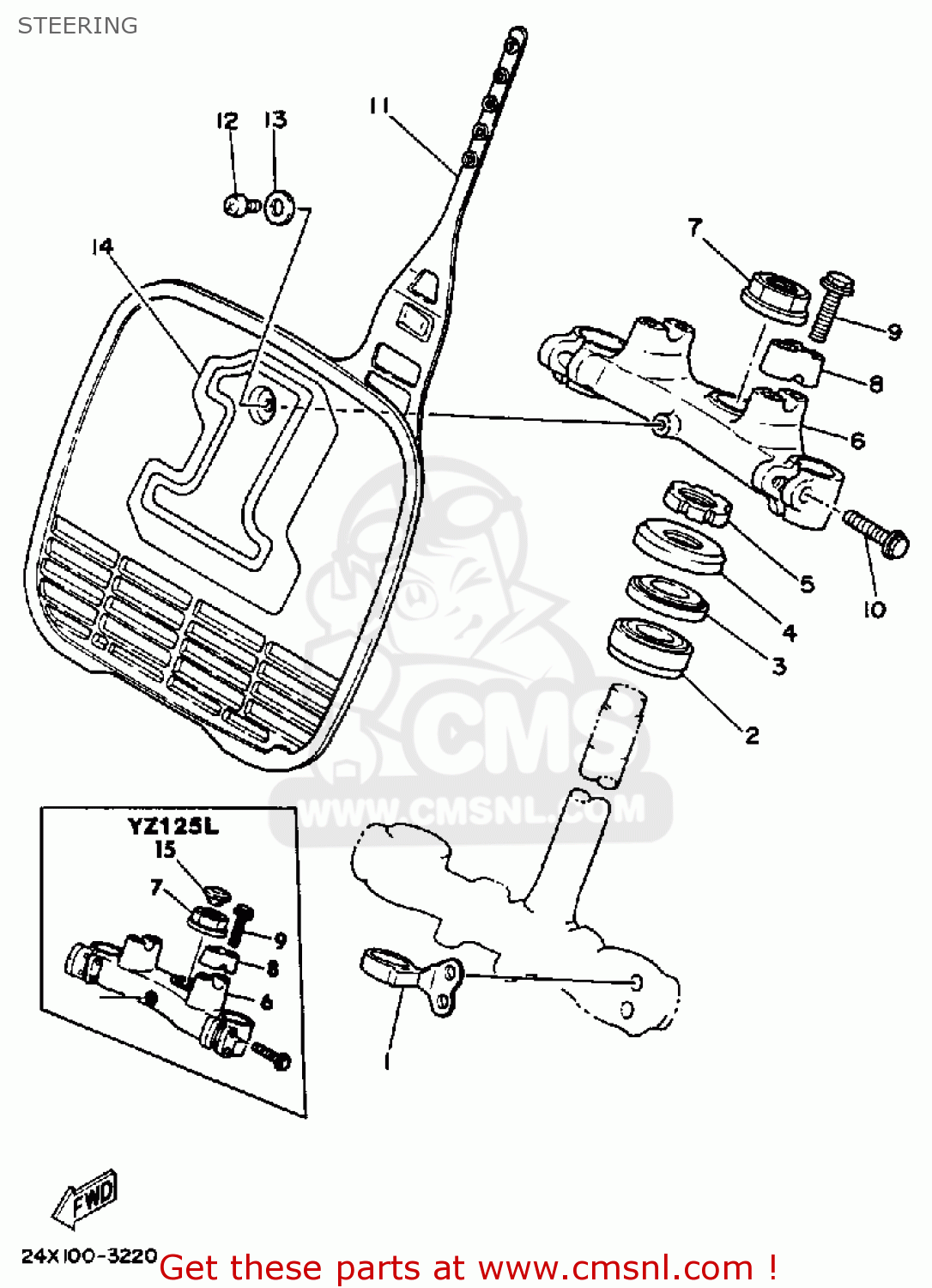 Yamaha YZ125 OFFROAD 1984 (E) USA STEERING - buy original STEERING ...