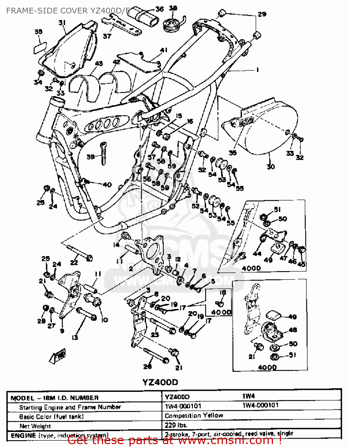 Yamaha YZ400 COMPETITION 1978 USA parts lists and schematics