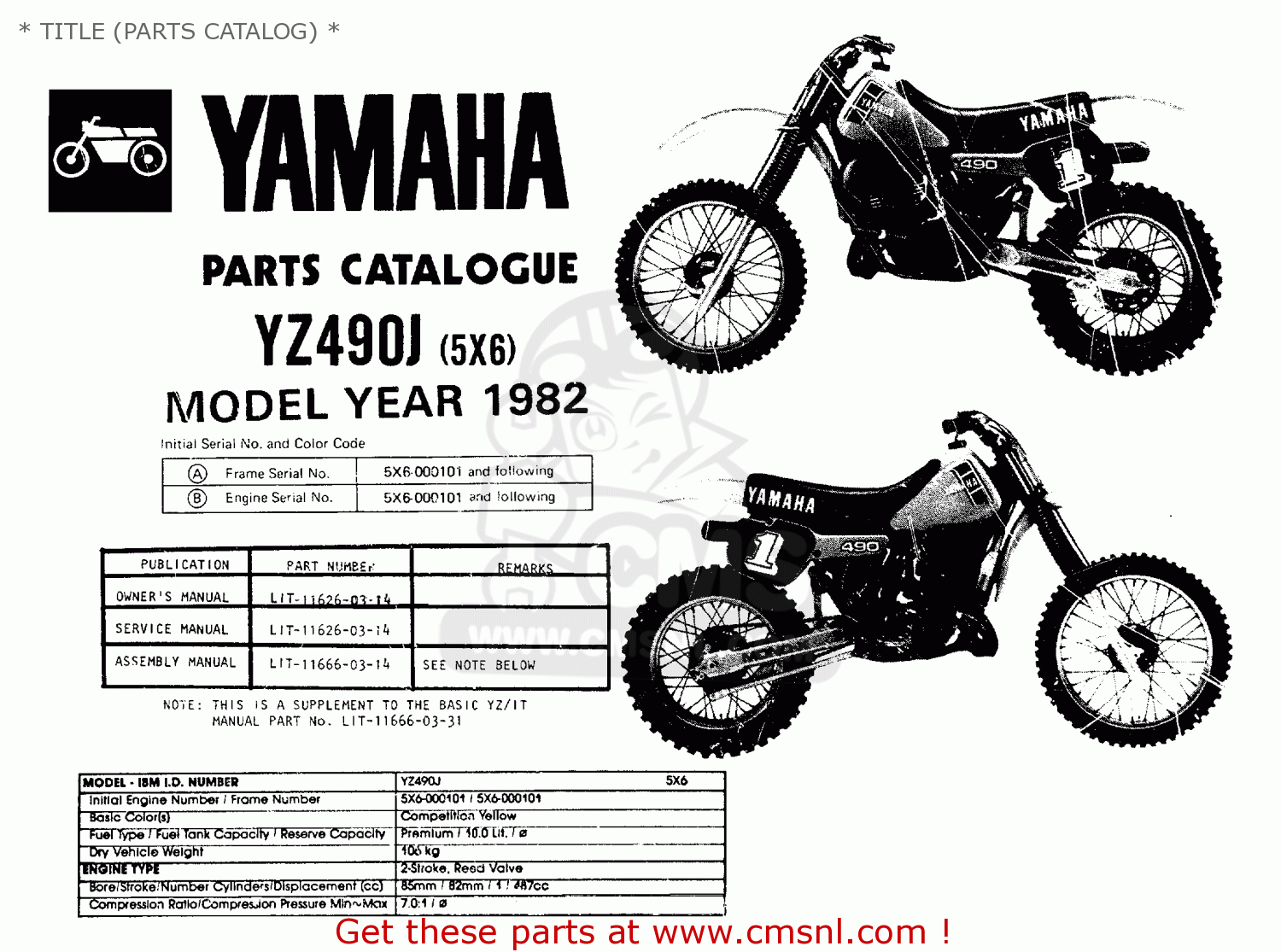 Yamaha Yamaha YZ490 COMPETITION 1982 (C) USA parts lists and schematics
