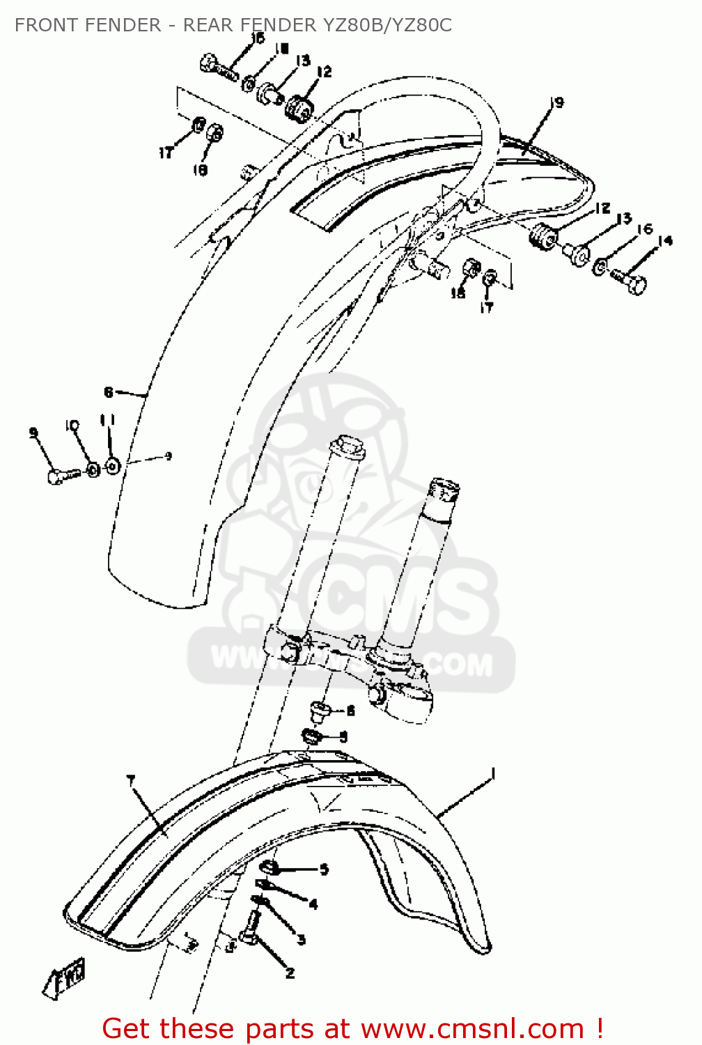 Yamaha YZ80 COMPETITION 1975 USA FRONT FENDER - REAR FENDER YZ80B/YZ80C ...