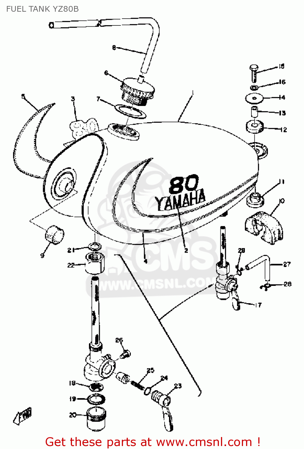 Yamaha YZ80 COMPETITION 1975 USA FUEL TANK YZ80B - buy original FUEL TANK YZ80B spares online