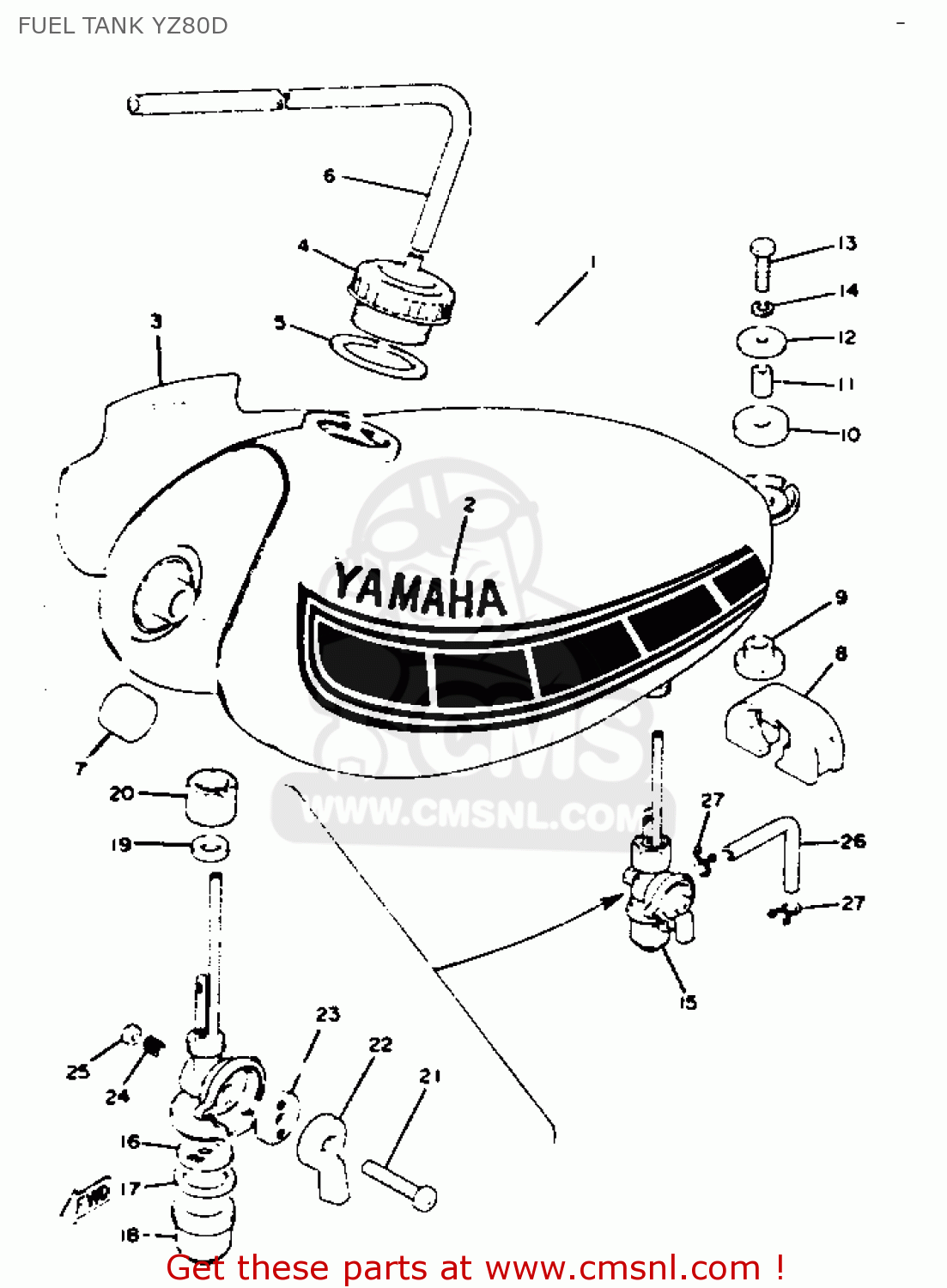 Yamaha YZ80 COMPETITION 1977 USA FUEL TANK YZ80D - buy original FUEL TANK YZ80D spares online