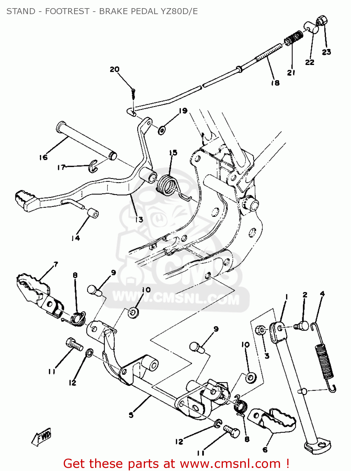 Yamaha YZ80 COMPETITION 1977 USA STAND - FOOTREST - BRAKE PEDAL YZ80D/E ...