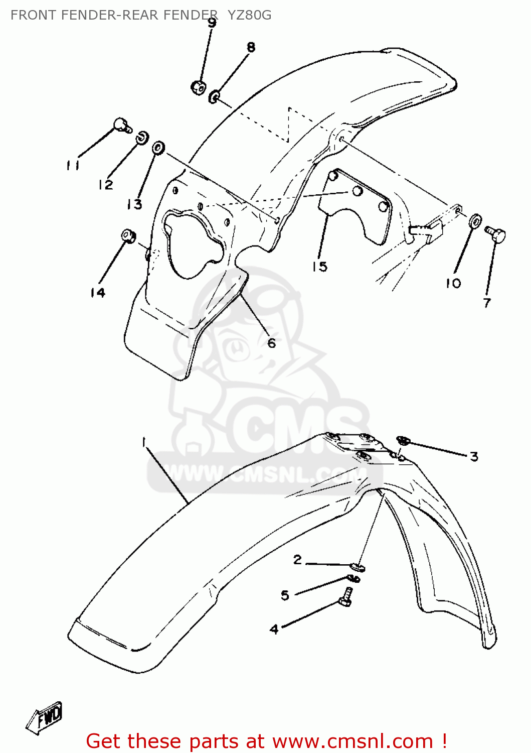 Yamaha YZ80 COMPETITION 1980 (A) USA FRONT FENDER-REAR FENDER YZ80G - buy original FRONT FENDER ...