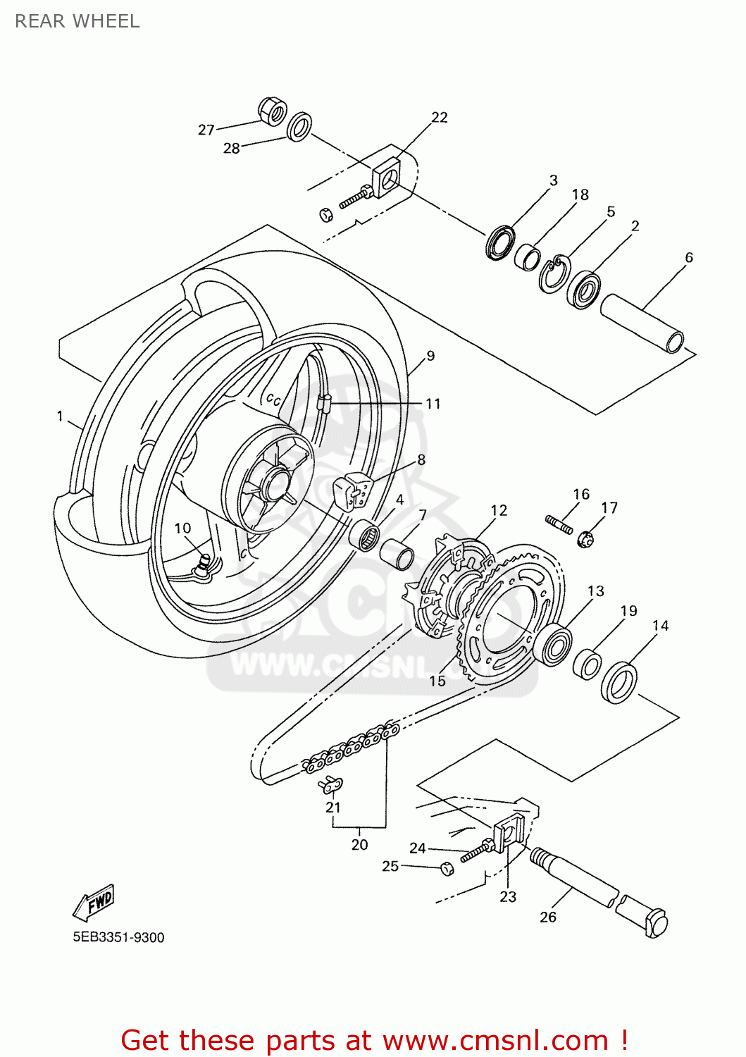 Yamaha YZF-R6 1999 5EB1 GERMANY 195EB-332G3 REAR WHEEL - buy original ...