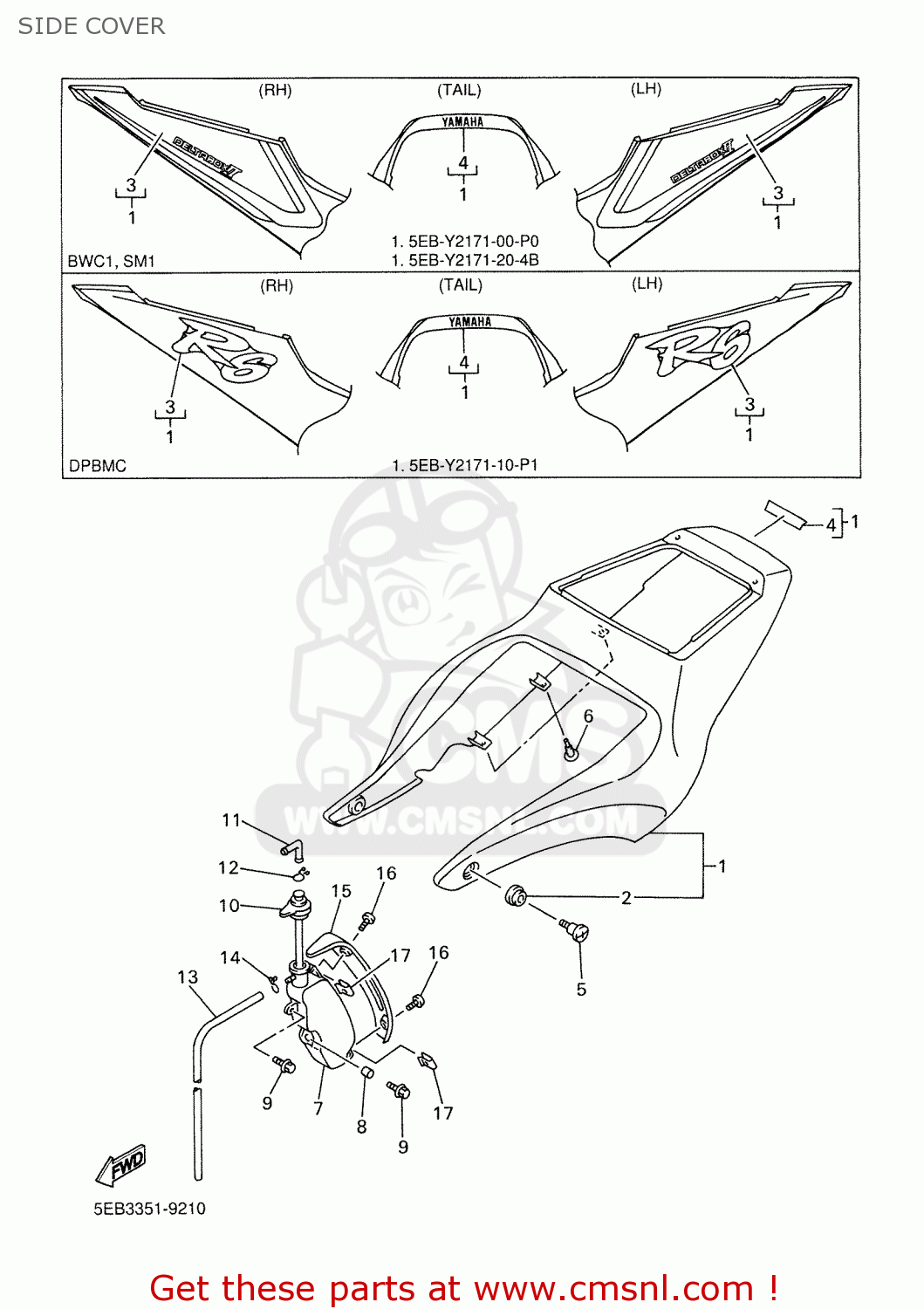 Yamaha YZF-R6 1999 5EB1 GERMANY 195EB-332G3 SIDE COVER - buy original ...